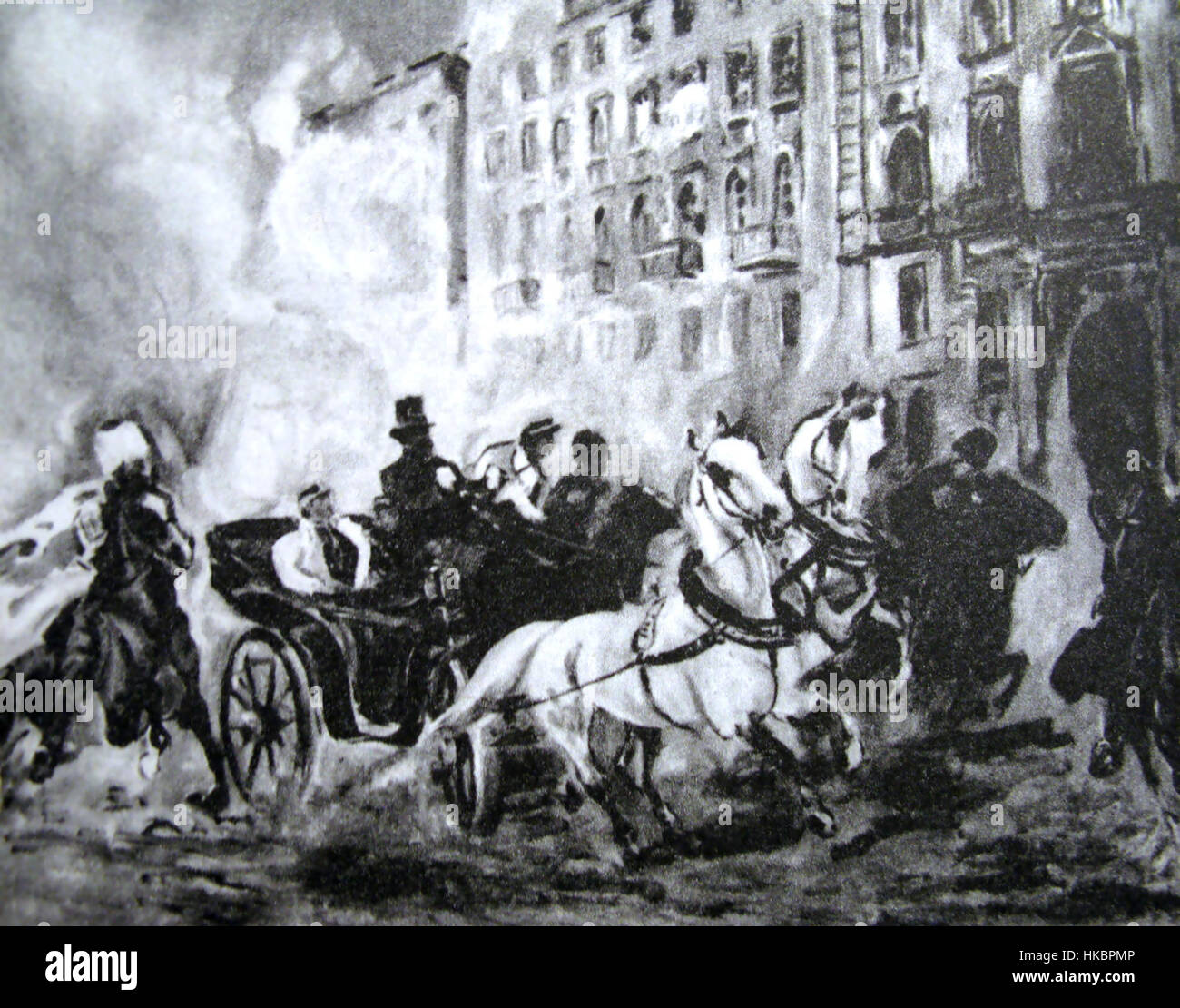 An artwork depicting the assassination attempt on Russian General Fyodor Berg in Warsaw in 1863 ...