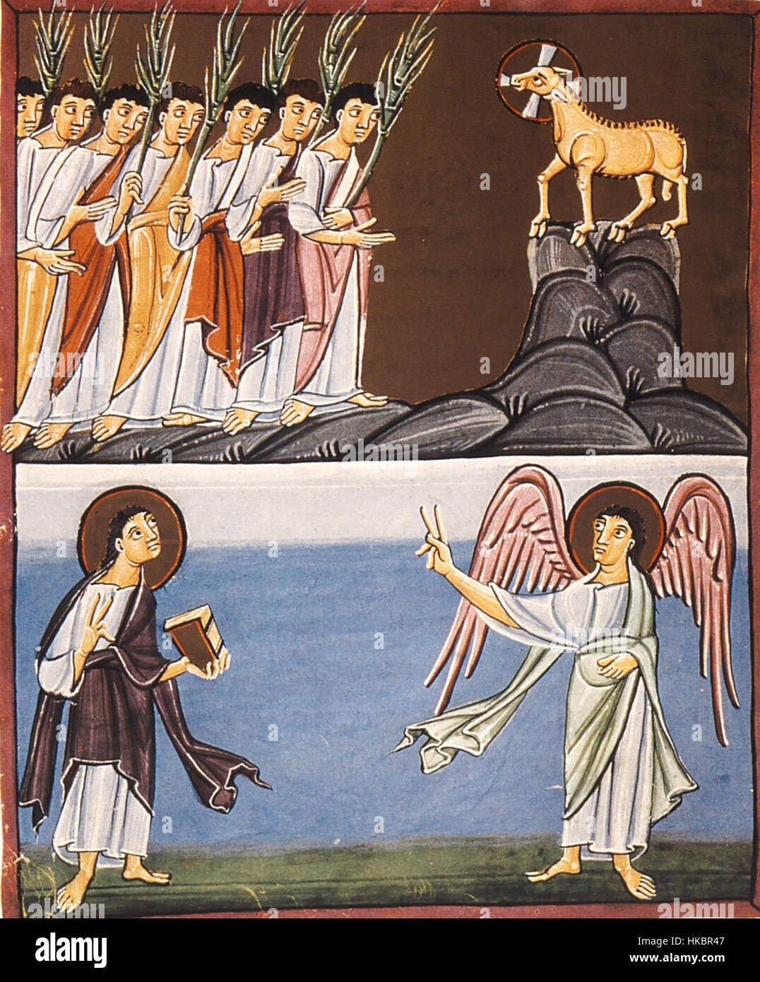 This illuminated manuscript from the Bamberg Apocalypse Folio depicts ...