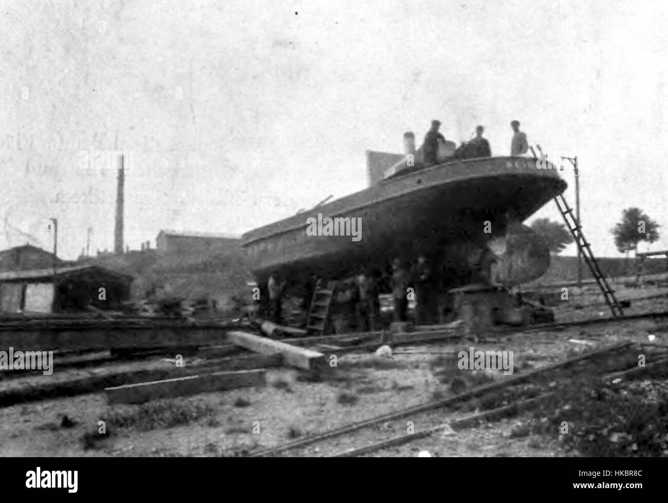 This artwork depicts the construction of a BDG steamship, showcasing ...