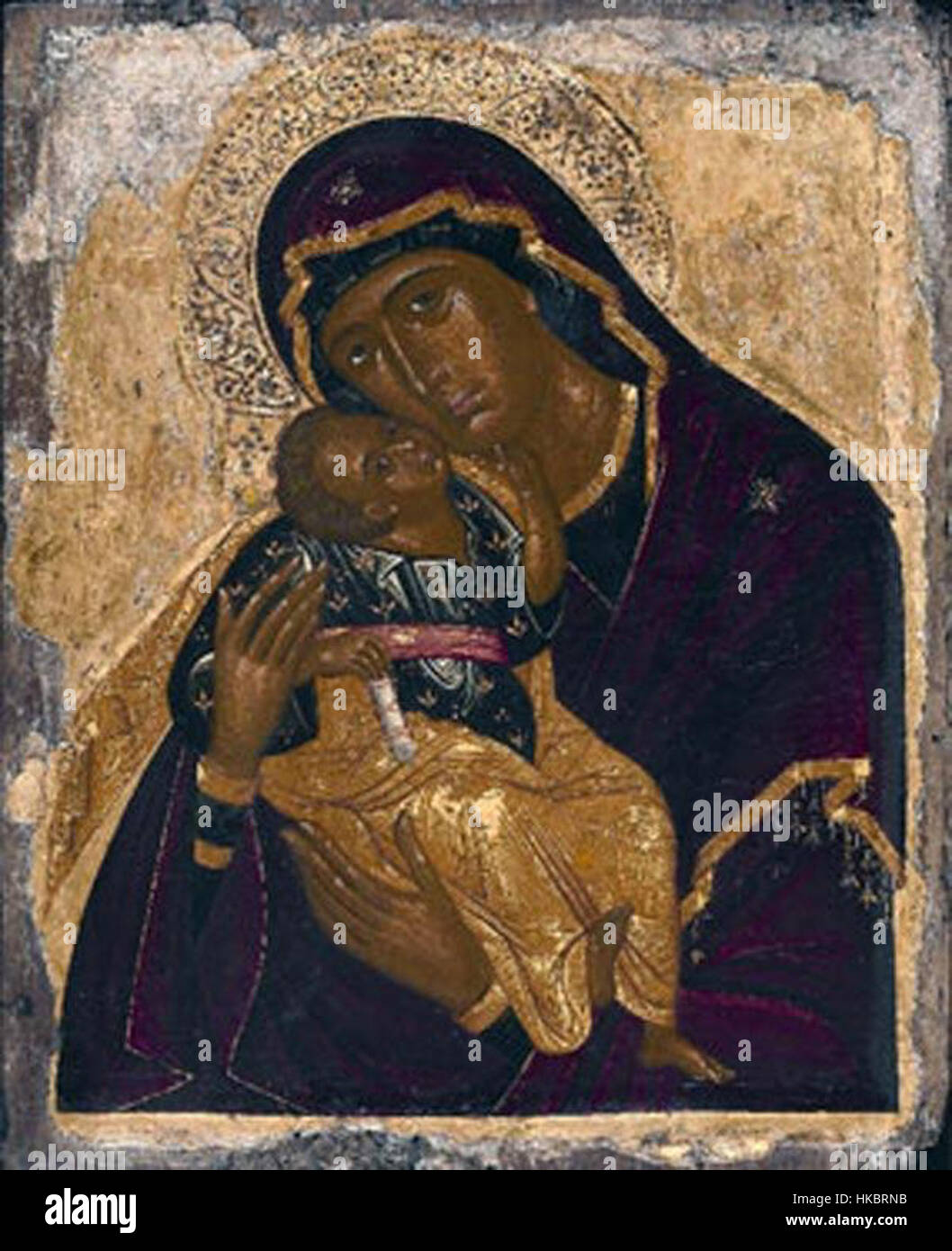 The 'Bogomater Glikofilusa' painting portrays the Virgin Mary holding the Christ Child in an ...