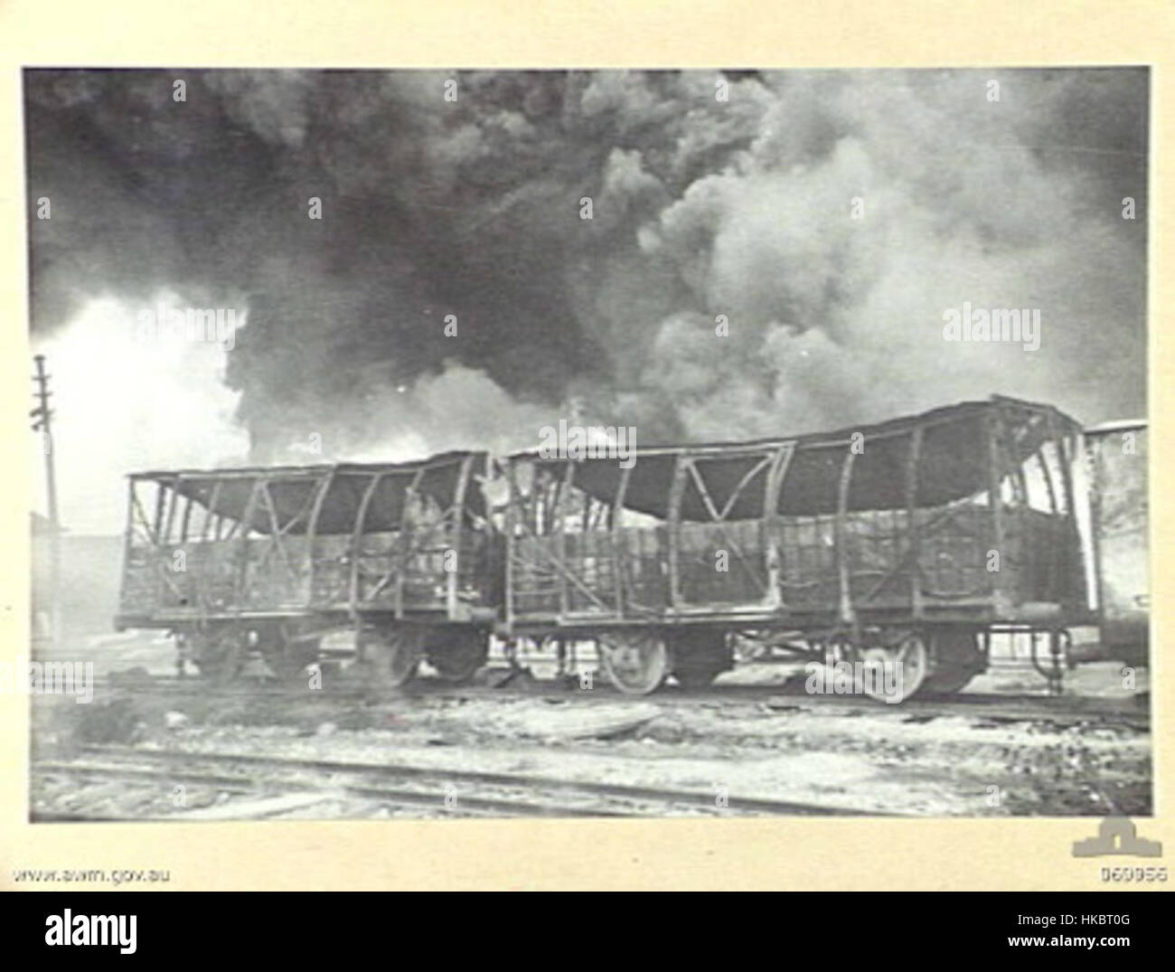 This painting captures a dramatic moment during the bombing of Haifa ...