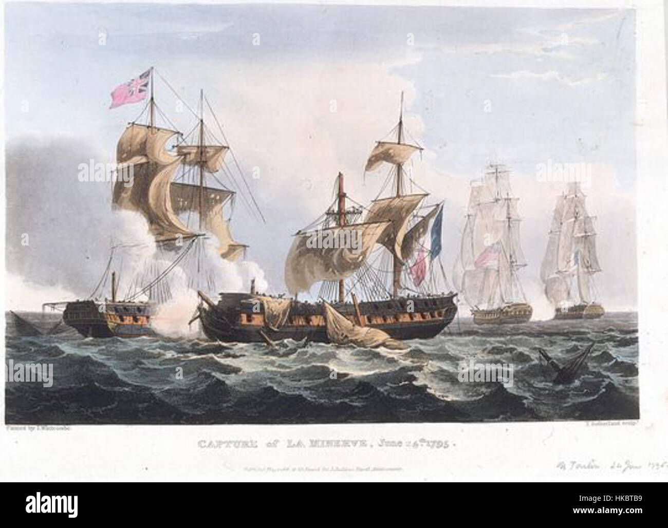 This painting depicts the naval battle where the French frigate Minerve ...
