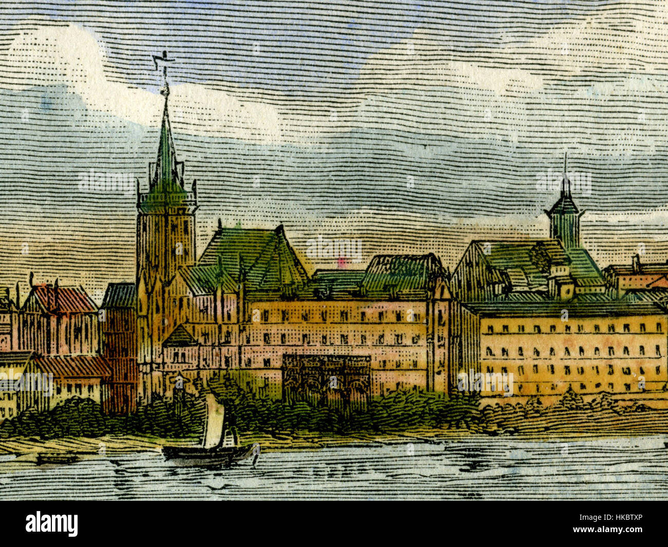 This 1860 painting portrays the Church of St. Mary and the Town Hall in ...