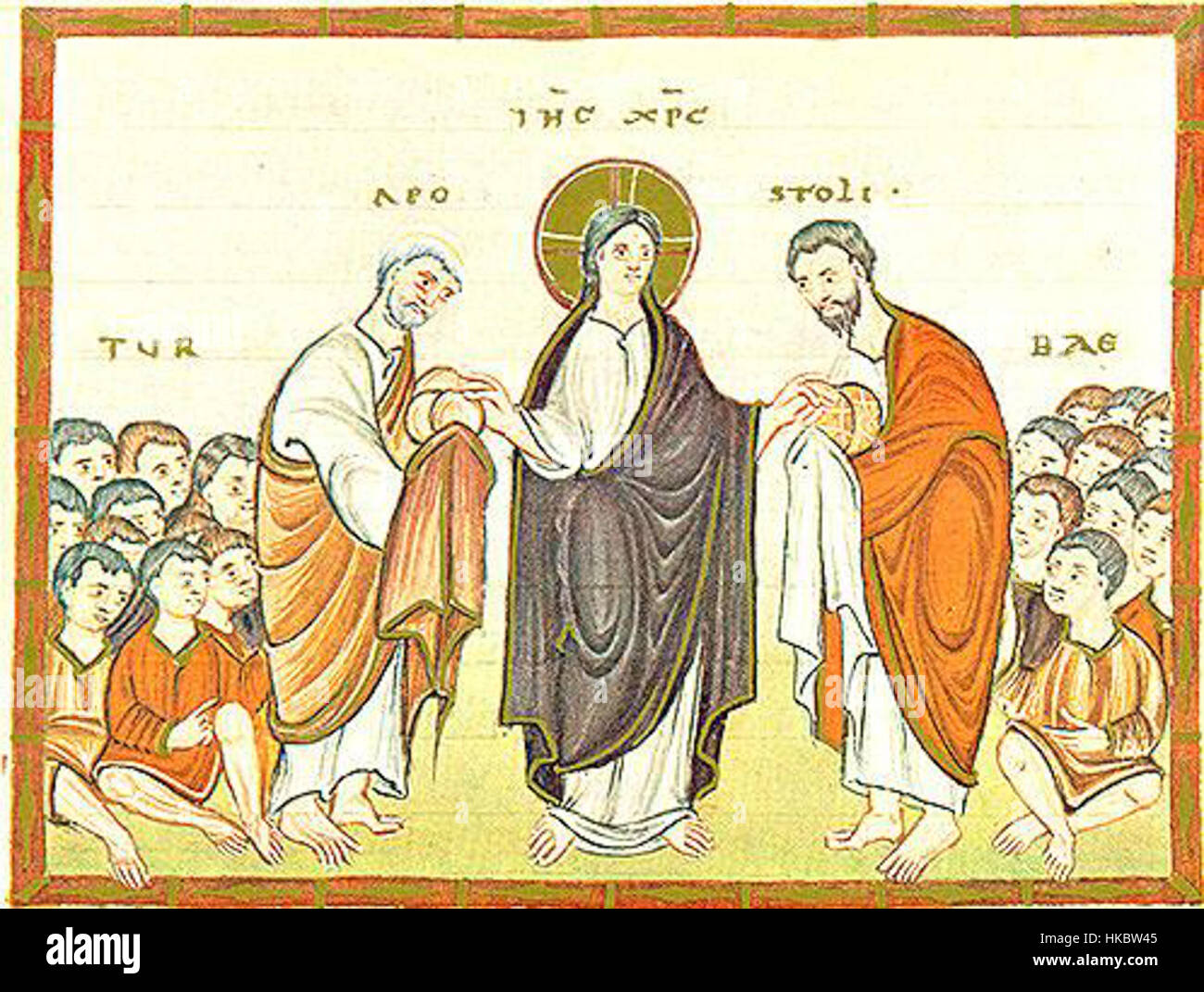 *Codex Egberti Fol047v* depicts the biblical scene of the feeding of ...