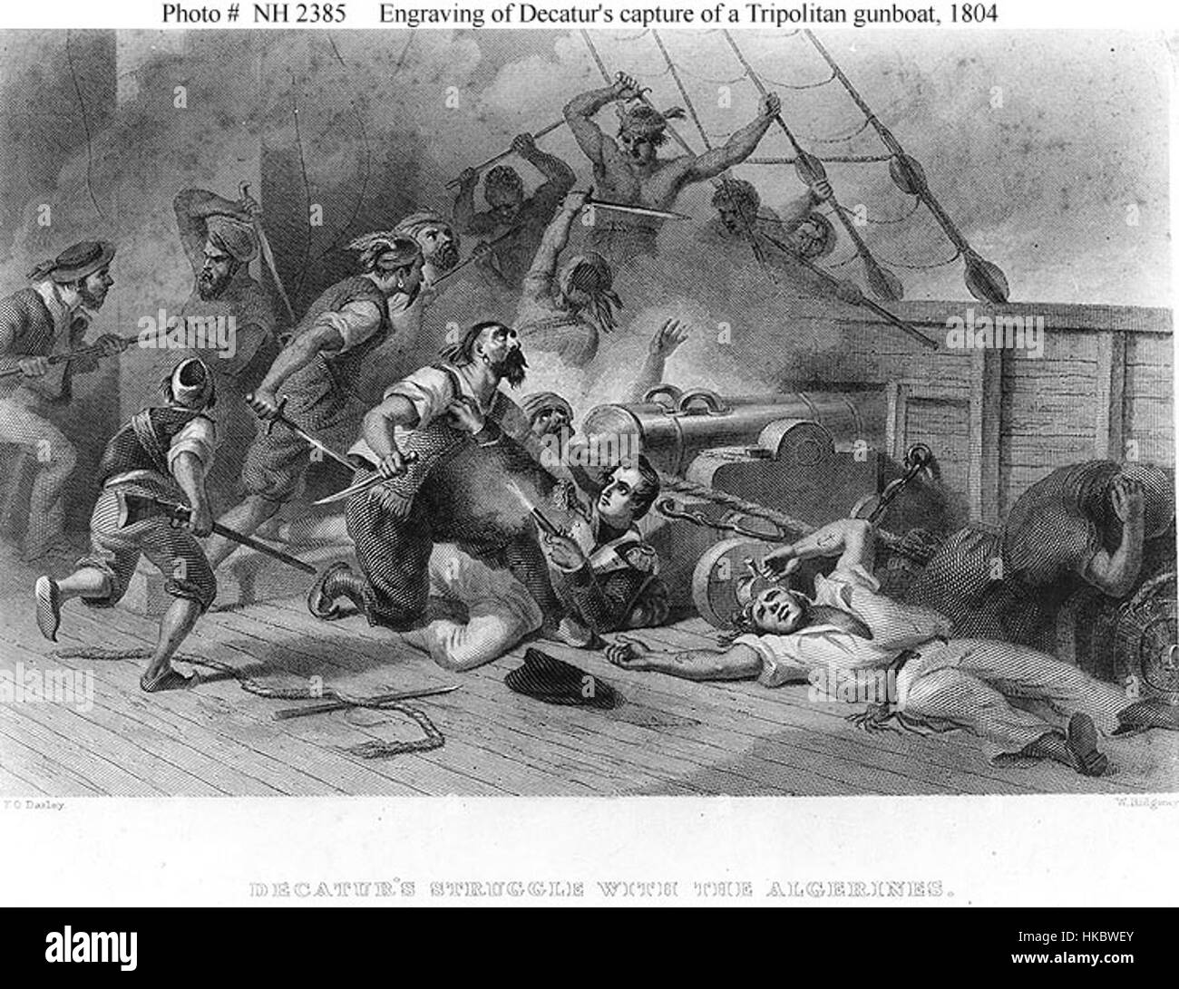 The painting 'Decatur' by Darley portrays a dramatic naval scene ...