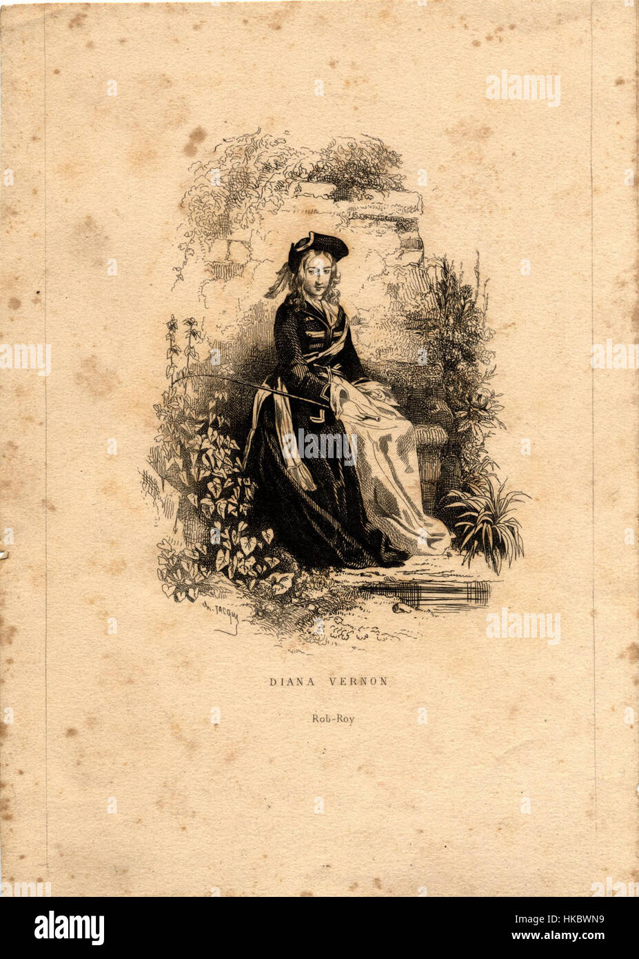 This painting captures Diana Vernon and Rob Roy, characters from Sir Walter Scott's novel, in a ...