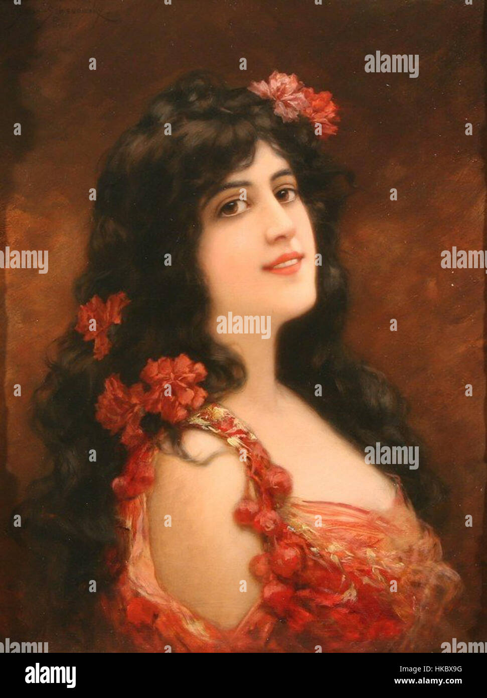 Emile Eisman Semenowsky Young Girl with Flowers in her Hair Stock Photo ...