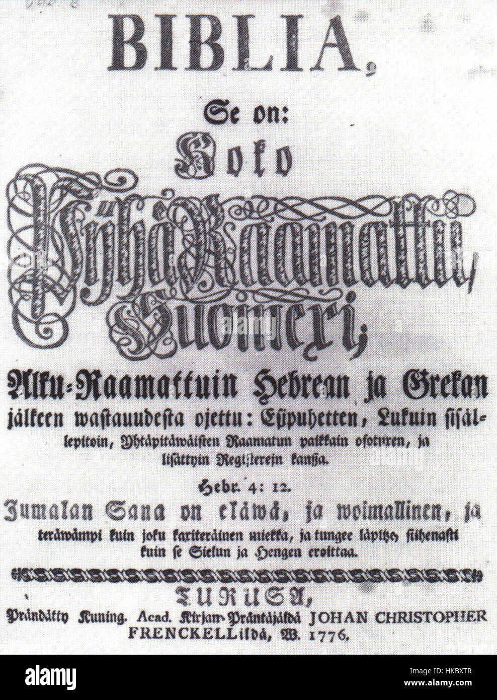 The Finnish Biblia, published in 1776, is a significant historical ...