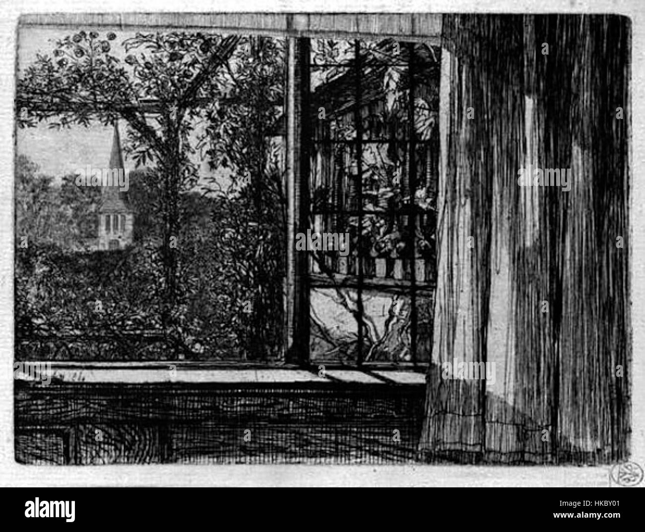 Painting of cottage window Black and White Stock Photos & Images - Alamy
