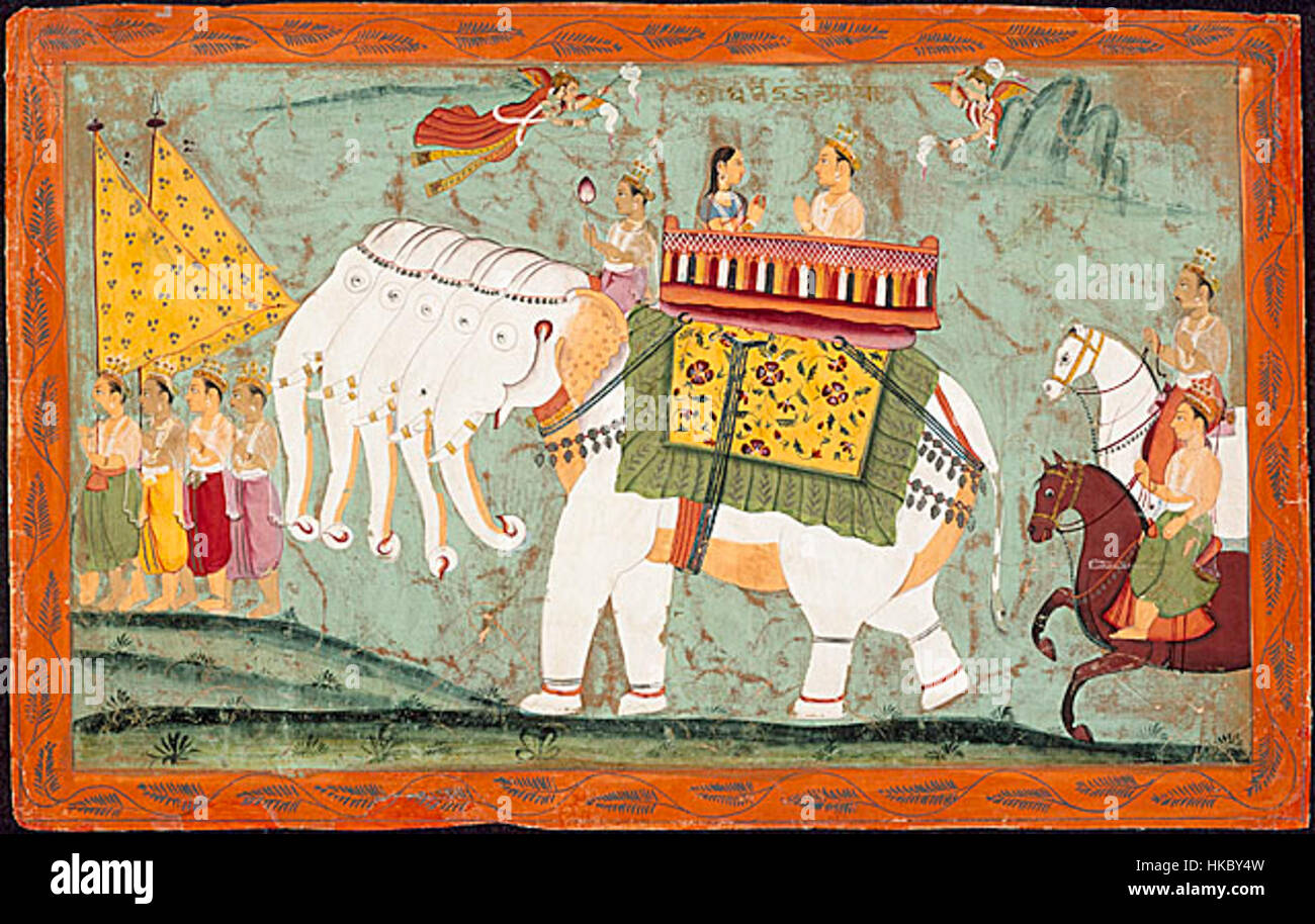 A painting of Indradeva, a figure from Indian mythology. The artwork ...