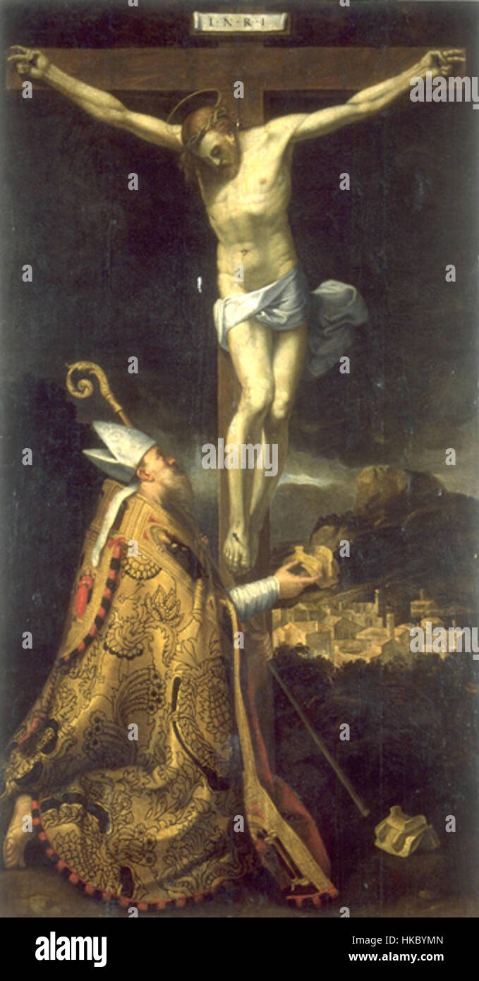 This painting by Giuseppe Mazzuoli, depicting St. Eligius, shows him ...