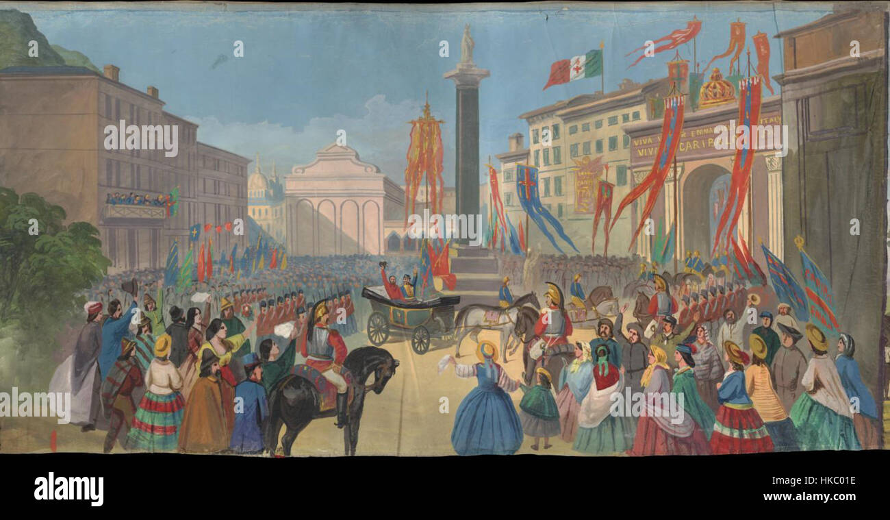 This historical painting captures the grand entry of Victor Emmanuel ...