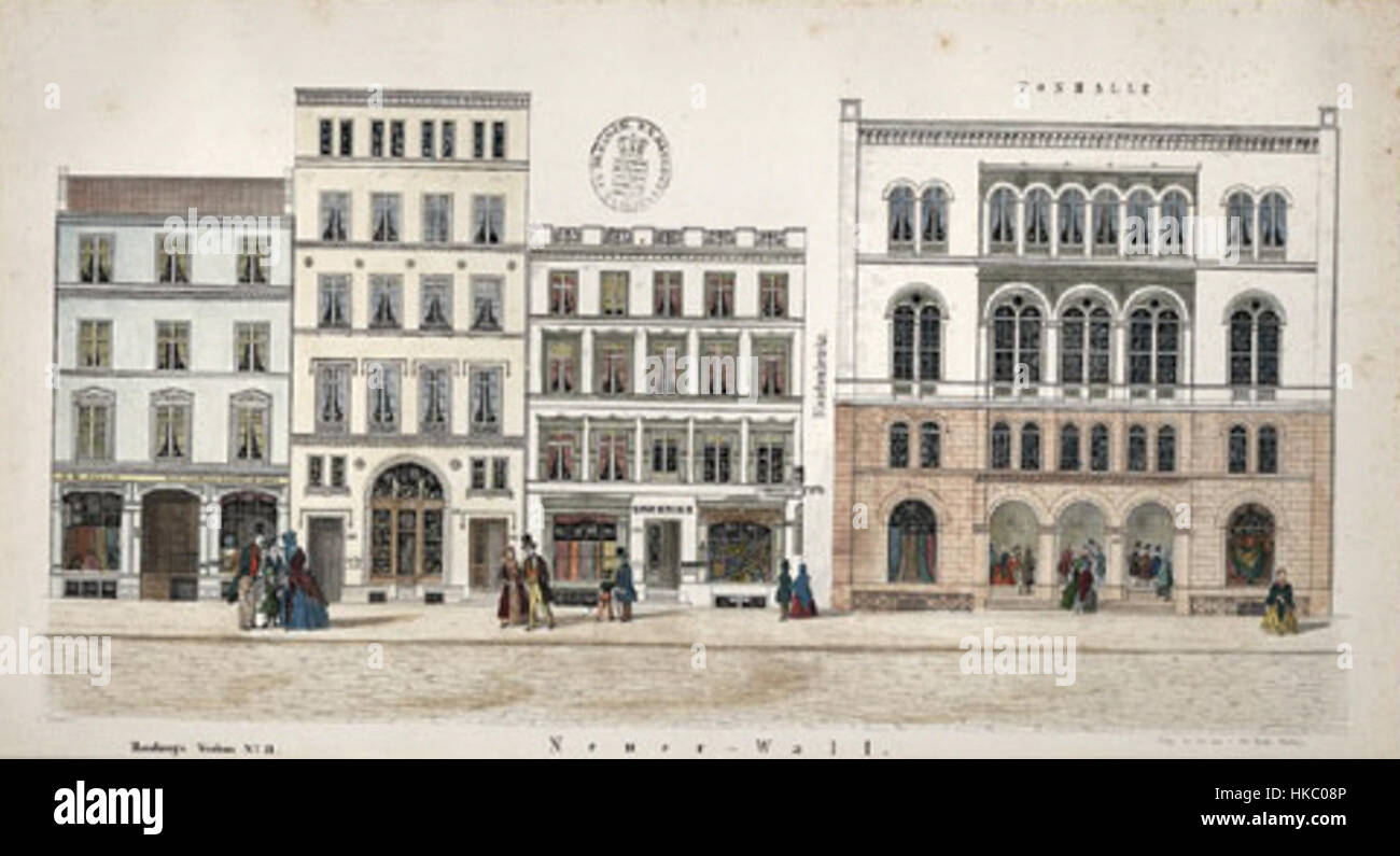 A painting of Hamburg's Neuer Wall, a major shopping street in the city ...