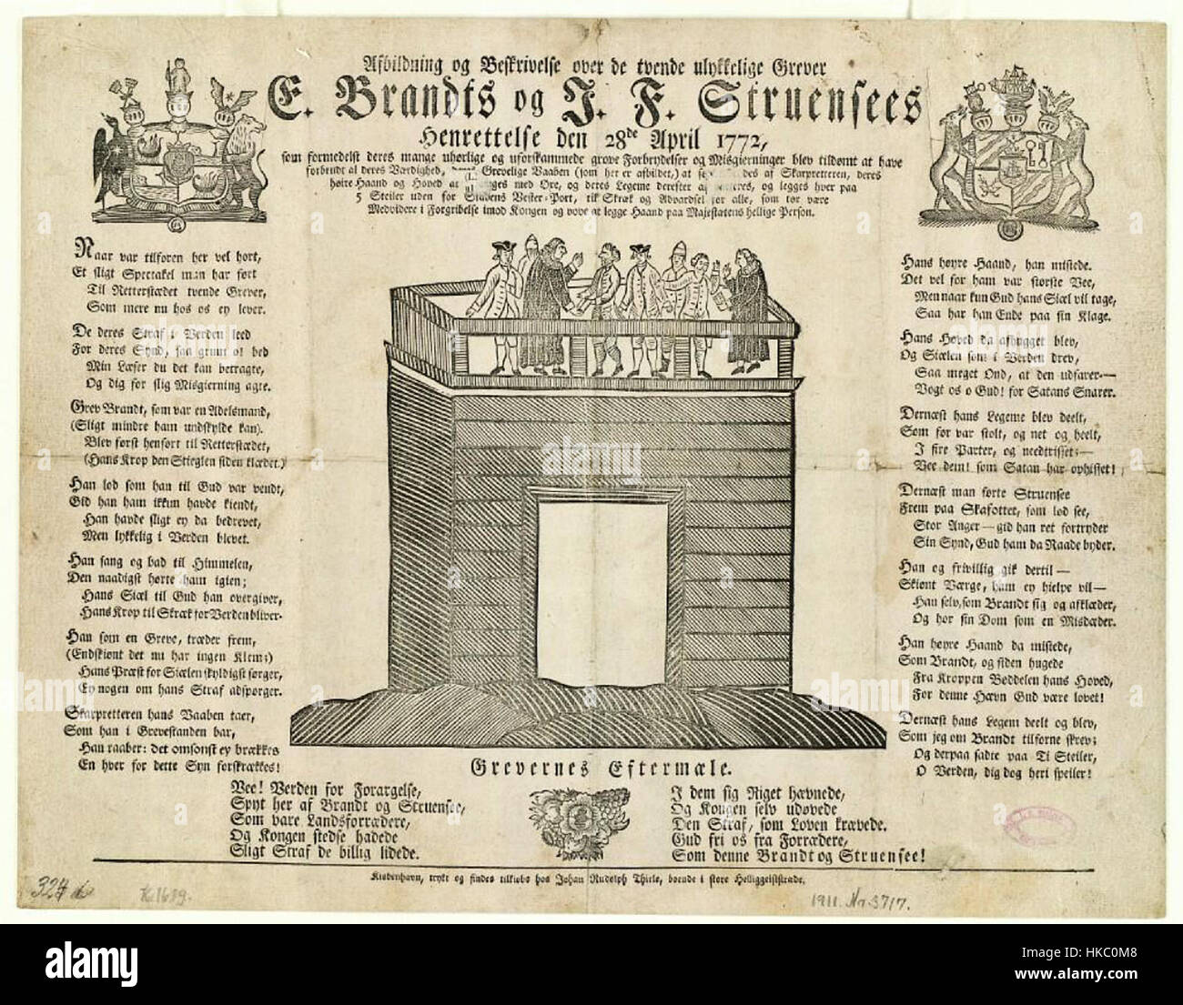 This artwork, 'Henrettelsen af de to grever Brandt og Struensee ...