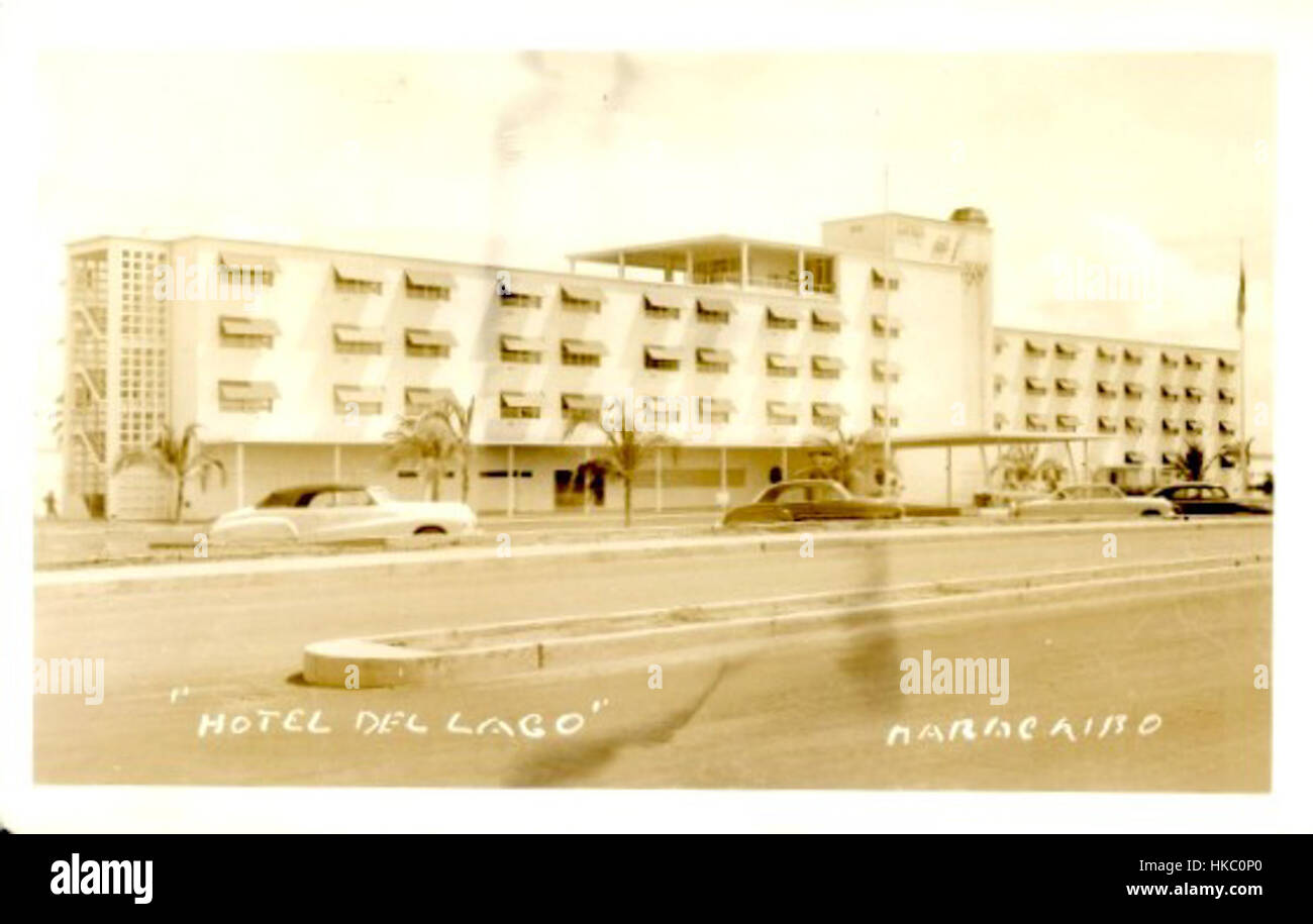 This artwork portrays the Hotel del Lago in Maracaibo, Venezuela, from ...