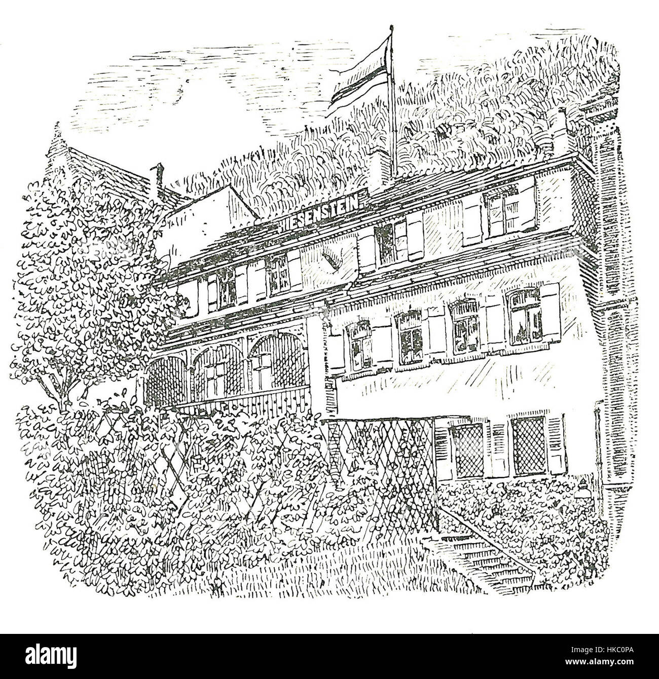 This painting depicts the Saxo Borussia Haus in Heidelberg, showcasing ...
