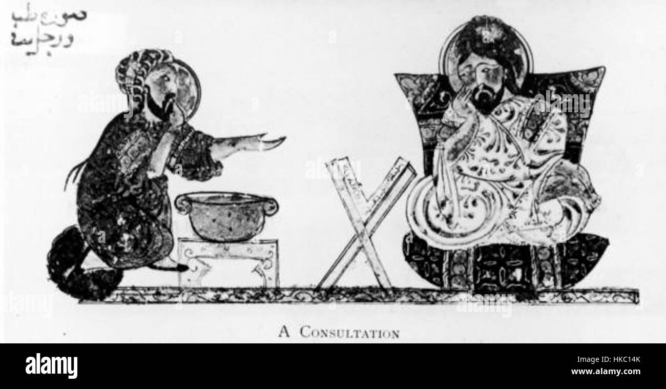 This illustration from a medieval manuscript shows a patient consulting ...