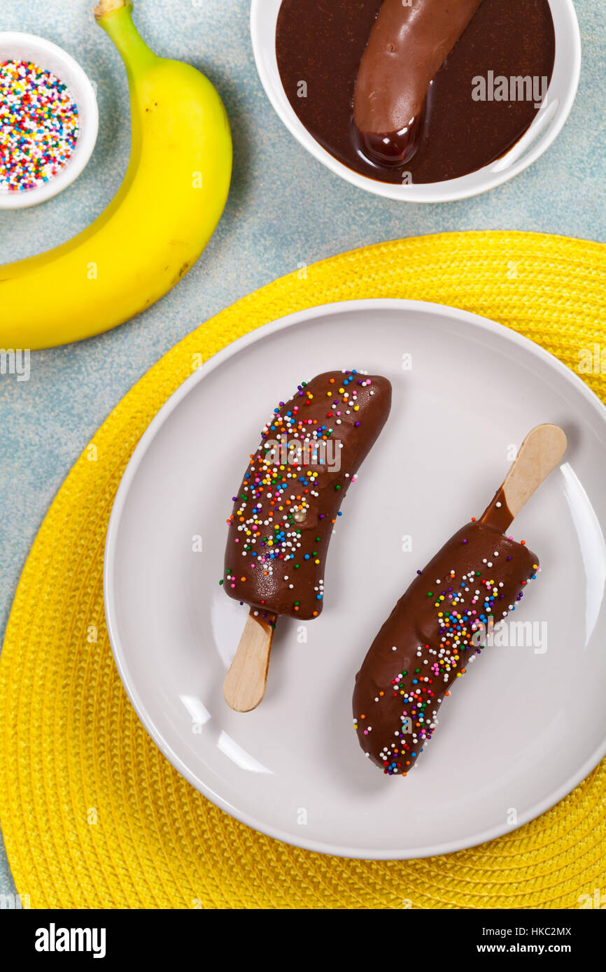 Banana Dessert Chocolate Banana Pops Stock Photo - Alamy