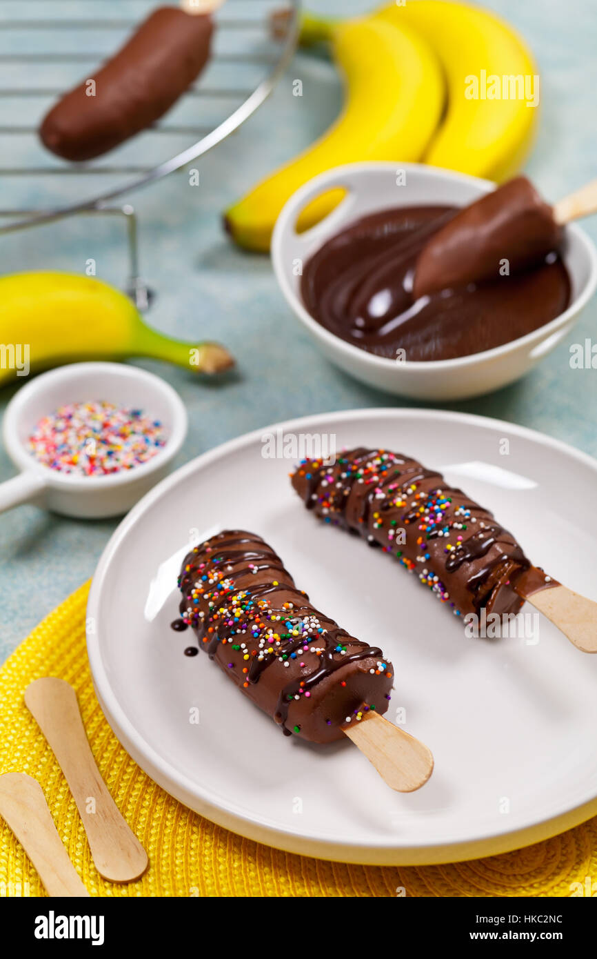 Banana Dessert Chocolate Banana Pops Stock Photo - Alamy