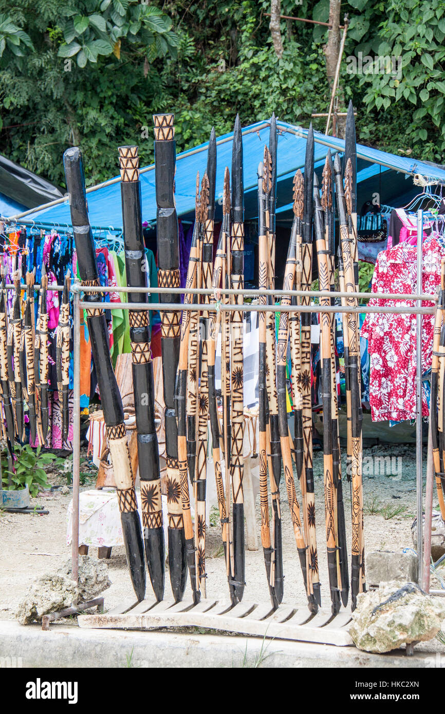 Traditional weapons for sale at market in Port Vila, Vanuatu Stock ...