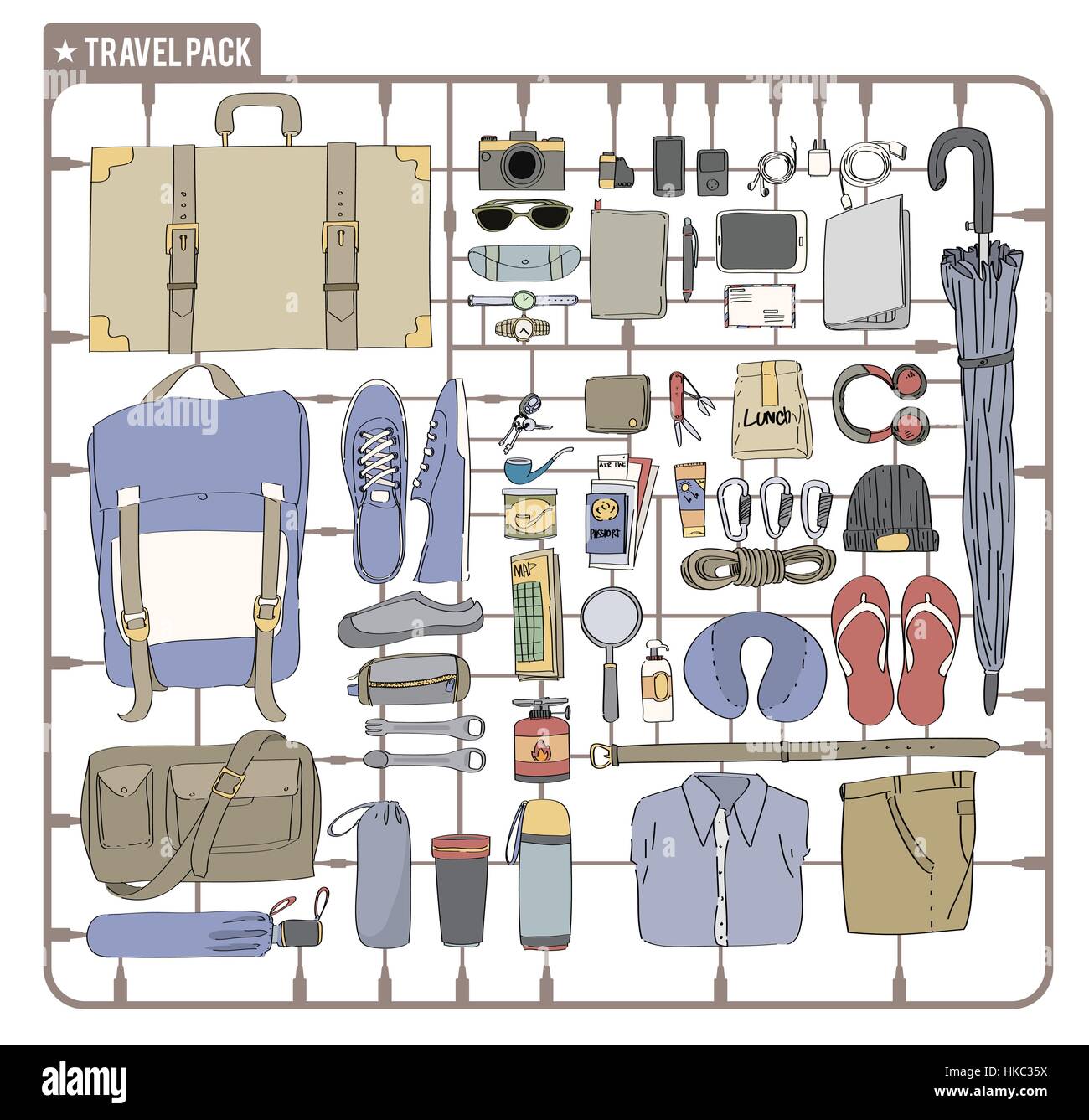 Illustration Drawing Travel Pack Collection Stock Vector Image & Art ...