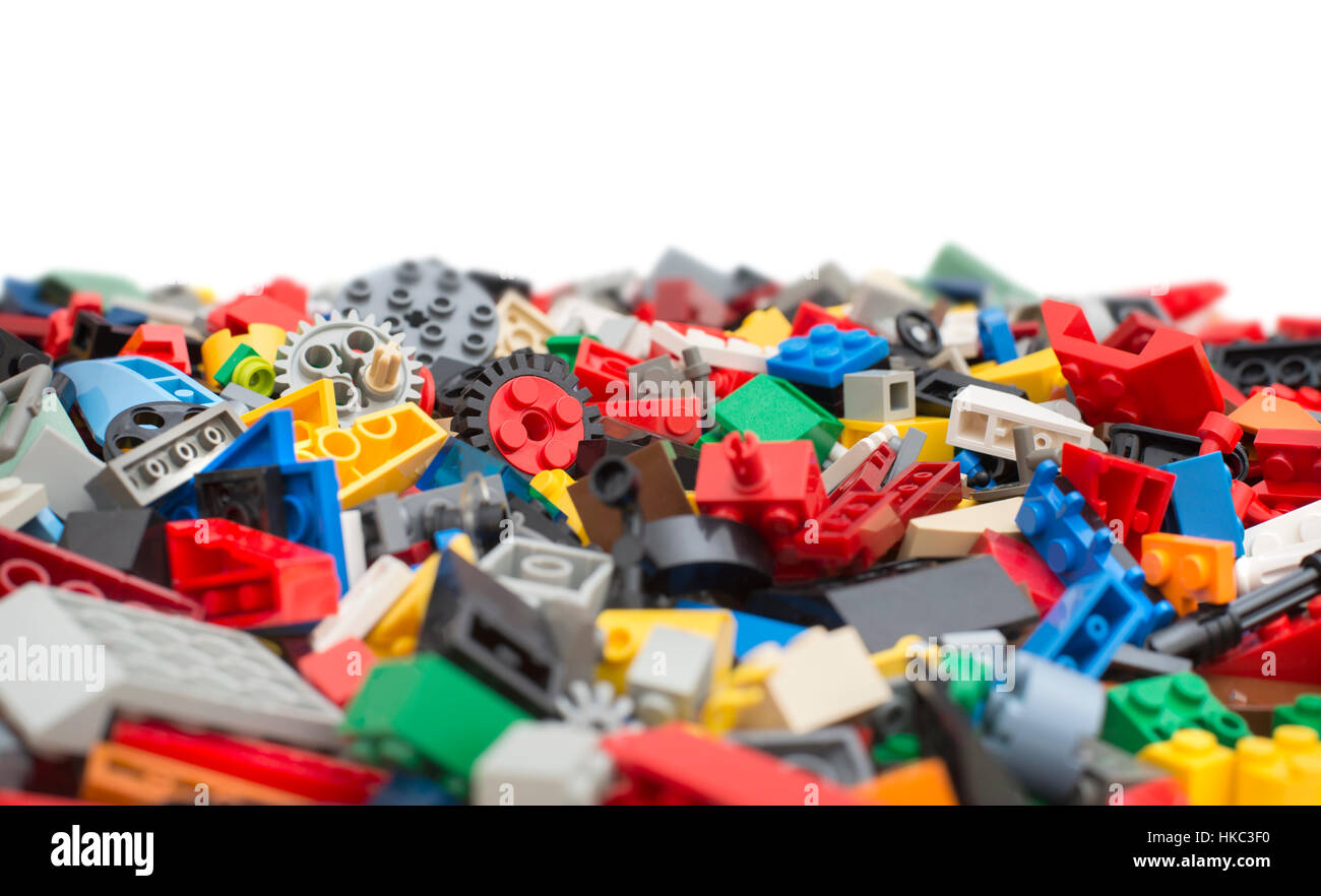 Heap of Lego bricks against white background Stock Photo - Alamy