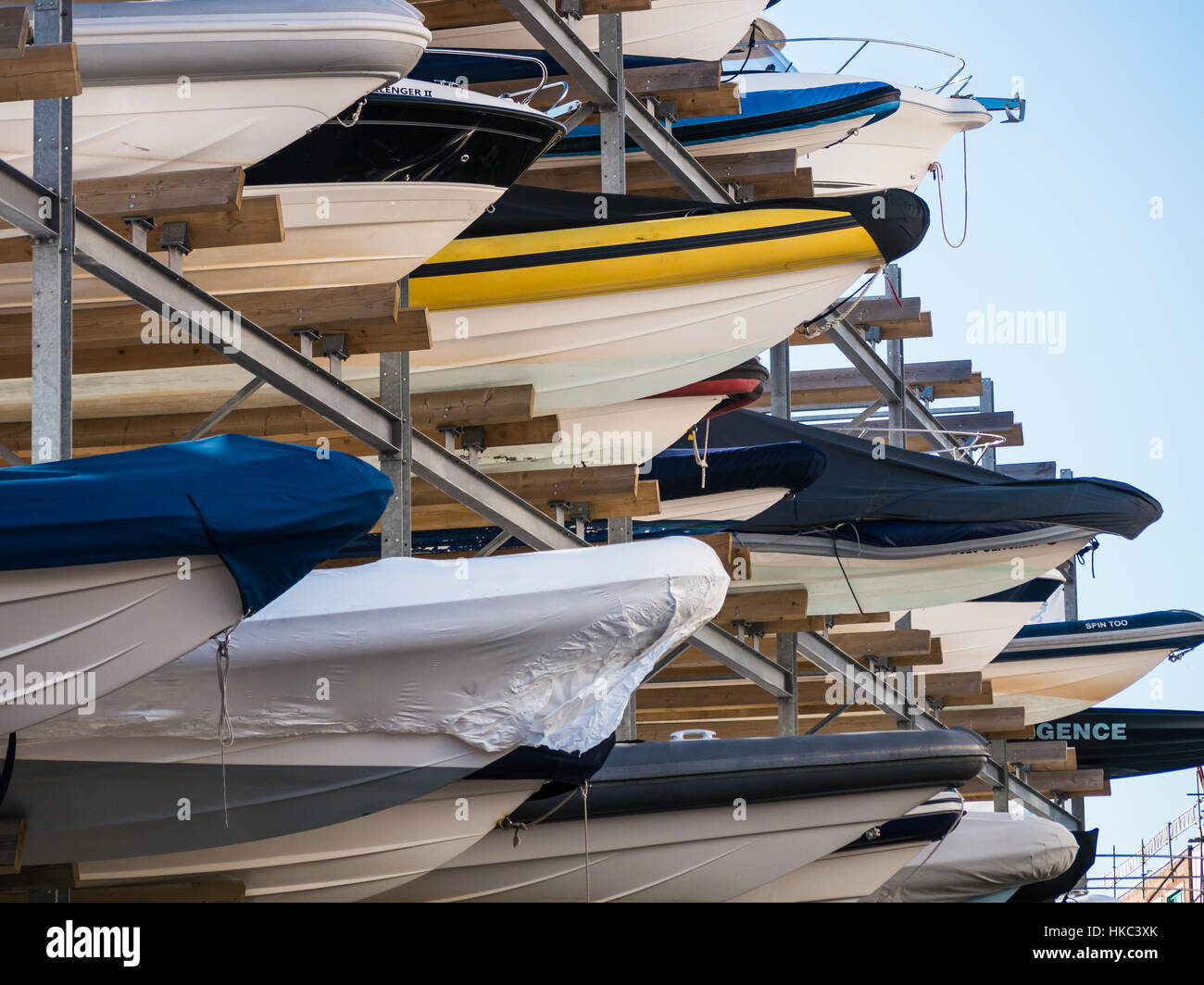 boats stored at KB boat park and dry stack in Old Portsmouth, England ...