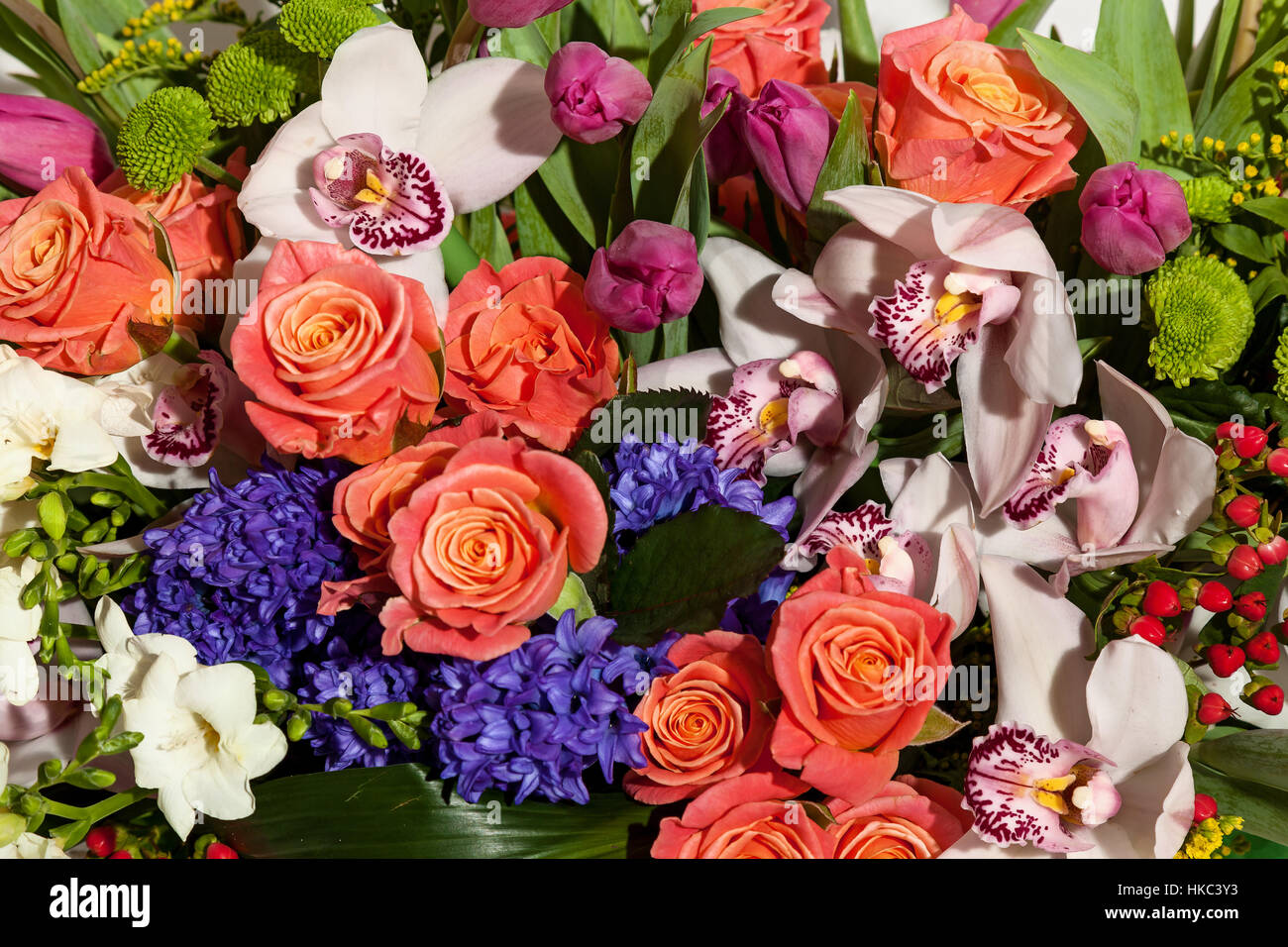 Background of flowers. Beautiful flower composition close up on the ...