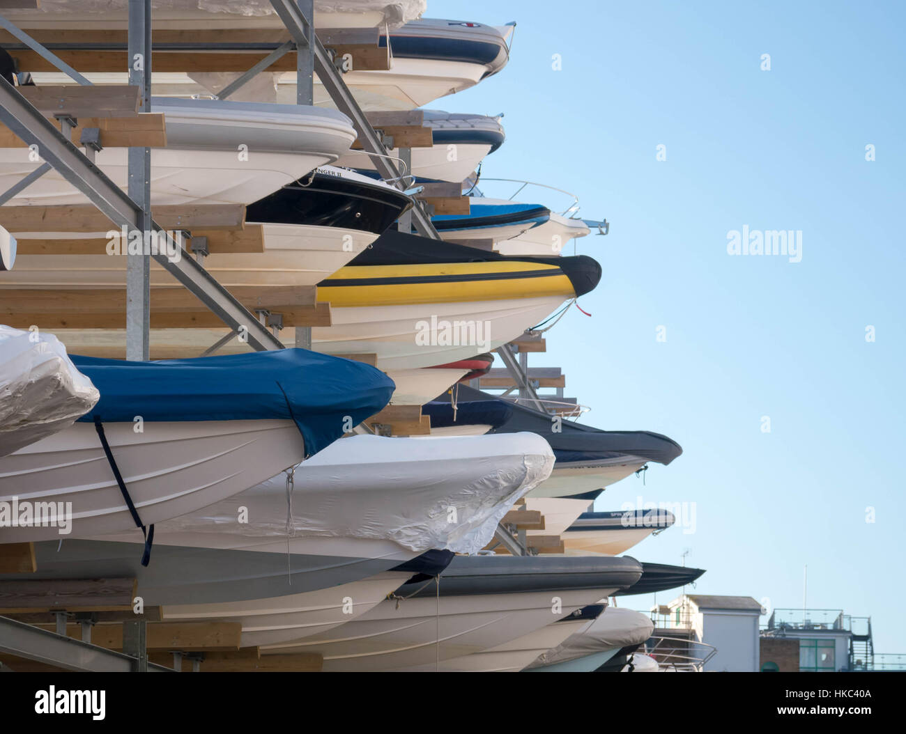 boats stored at KB boat park and dry stack in Old Portsmouth, England ...