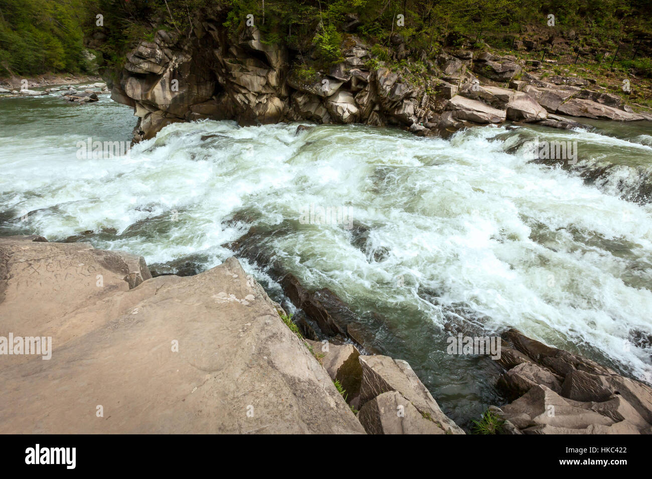Mountain river. Landscape of the mountain water flow in the forest ...