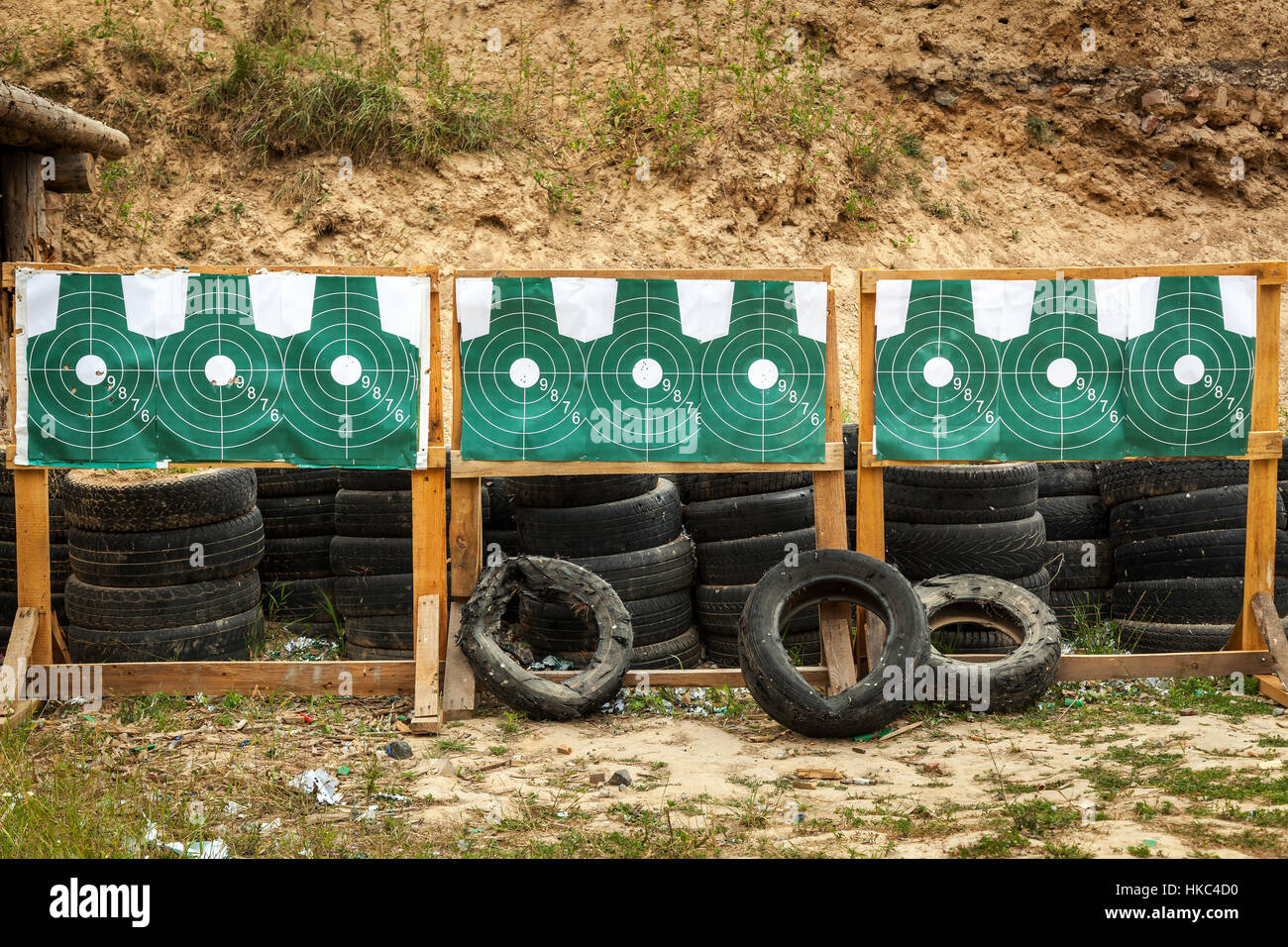 The targets. Close up of green targets for shooting with guns Stock ...