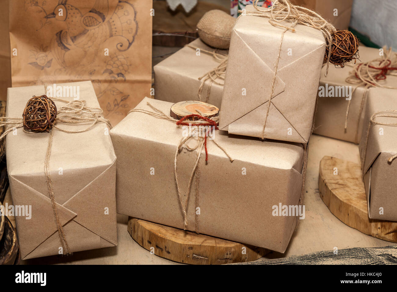 box wrapped usual gray paper and tied with a rope to decorate the room ...
