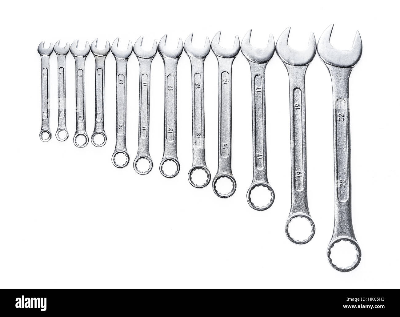 Set of wrenches isolated on white background. Metric set of work tools ...