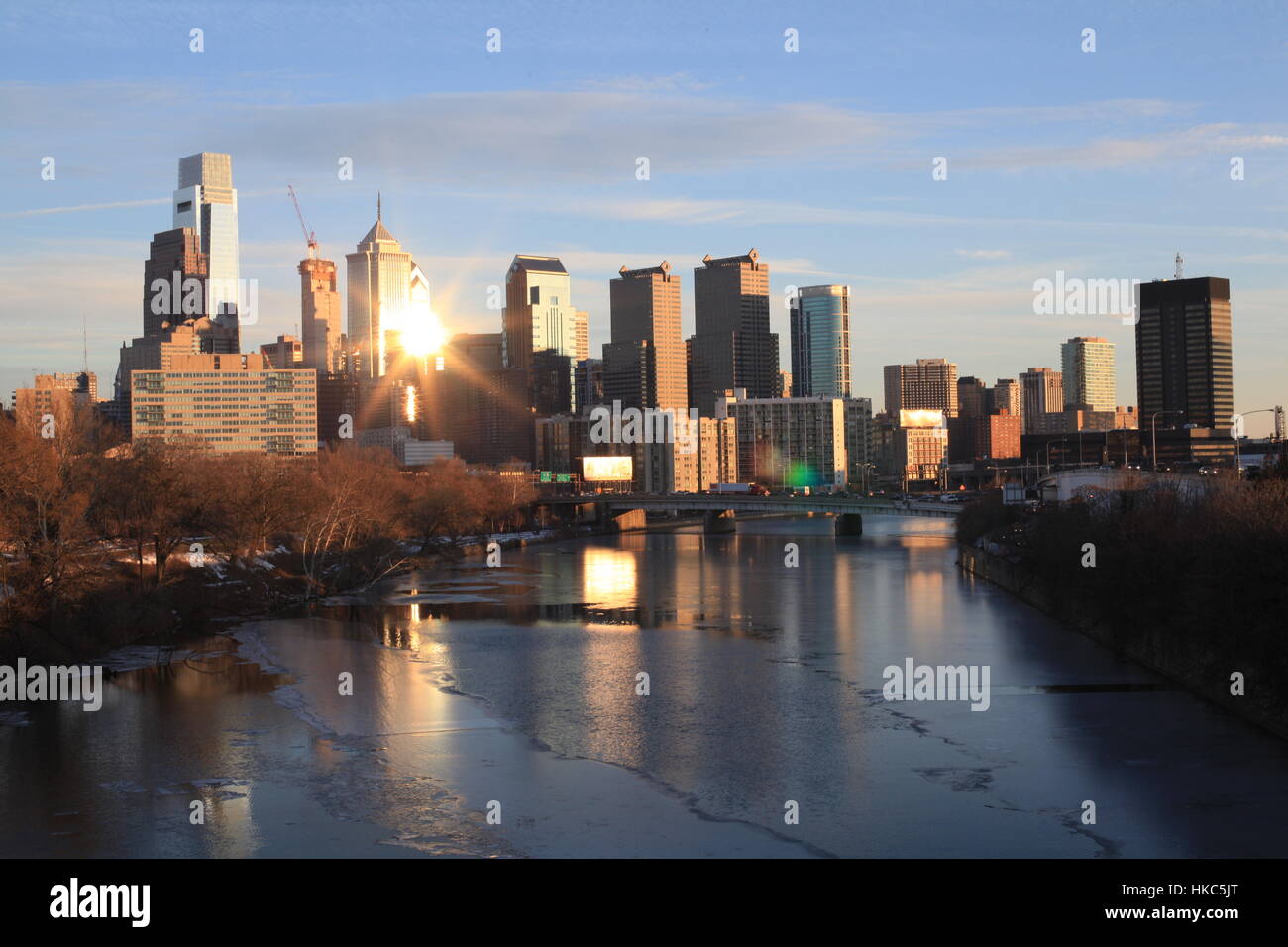 Winter city panorama of the central Philadelphia Stock Photo - Alamy