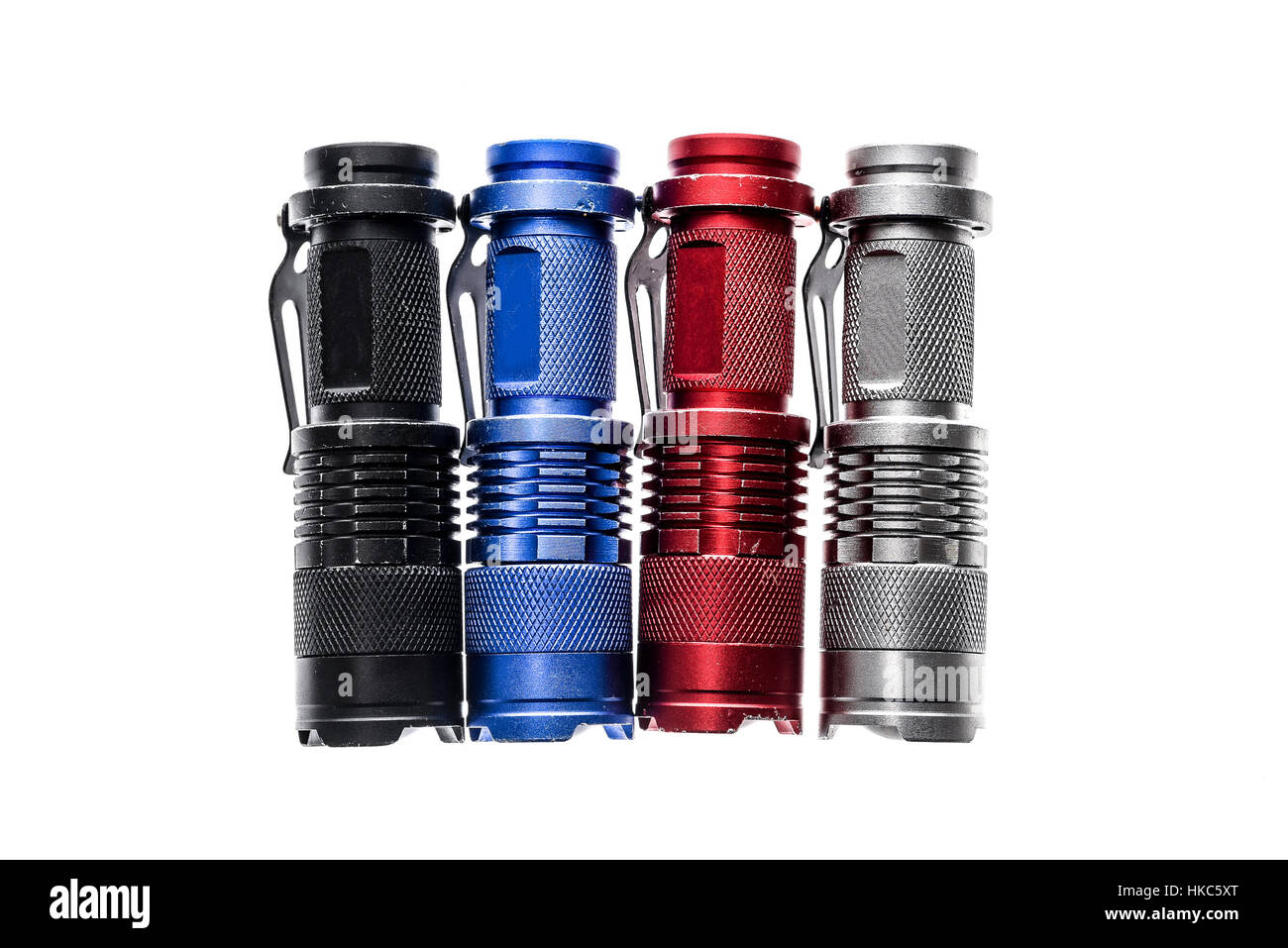 Aluminium metal LED flashlight torch isolated on white background ...