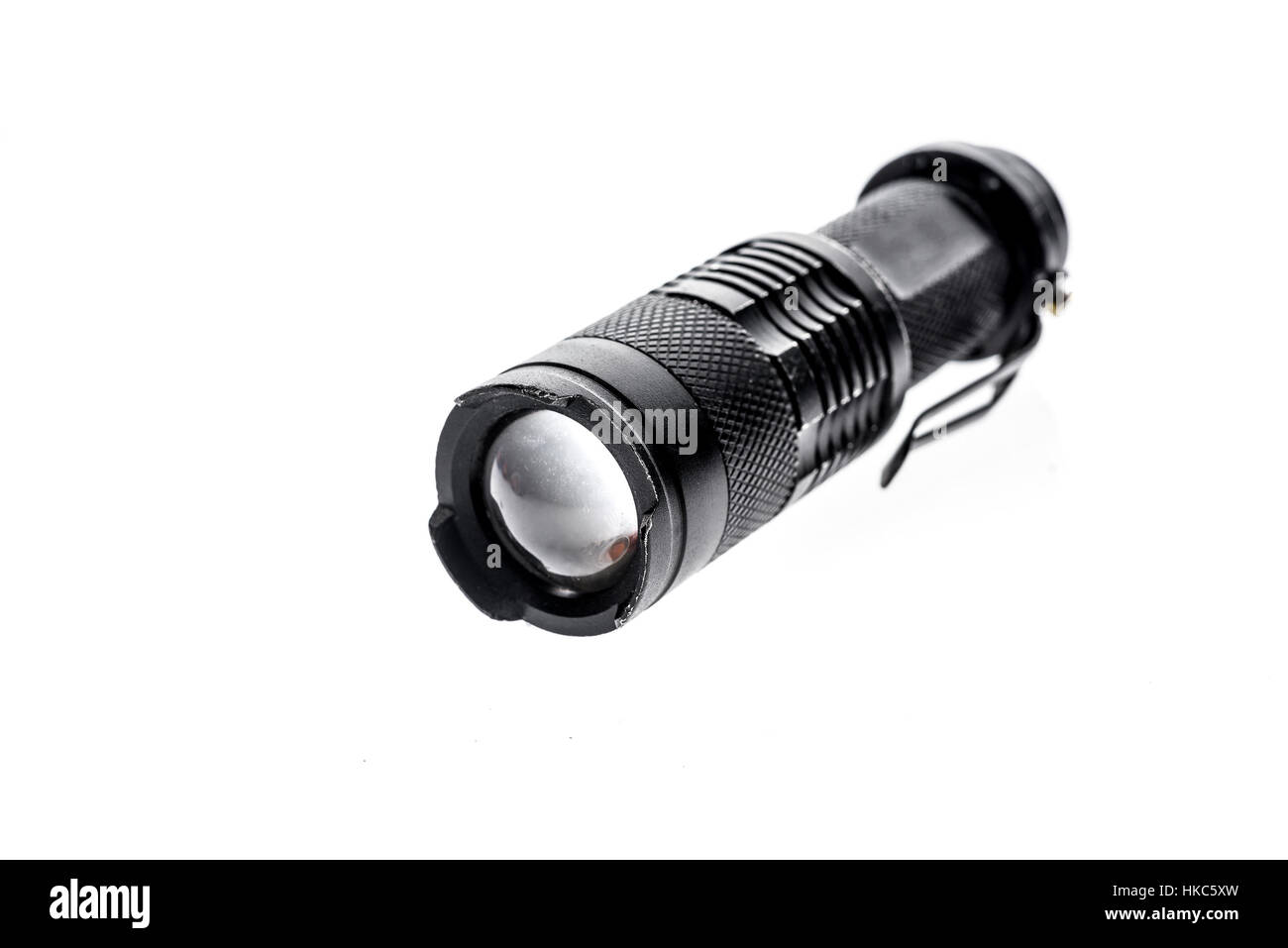 Aluminium metal LED flashlight torch isolated on white background ...