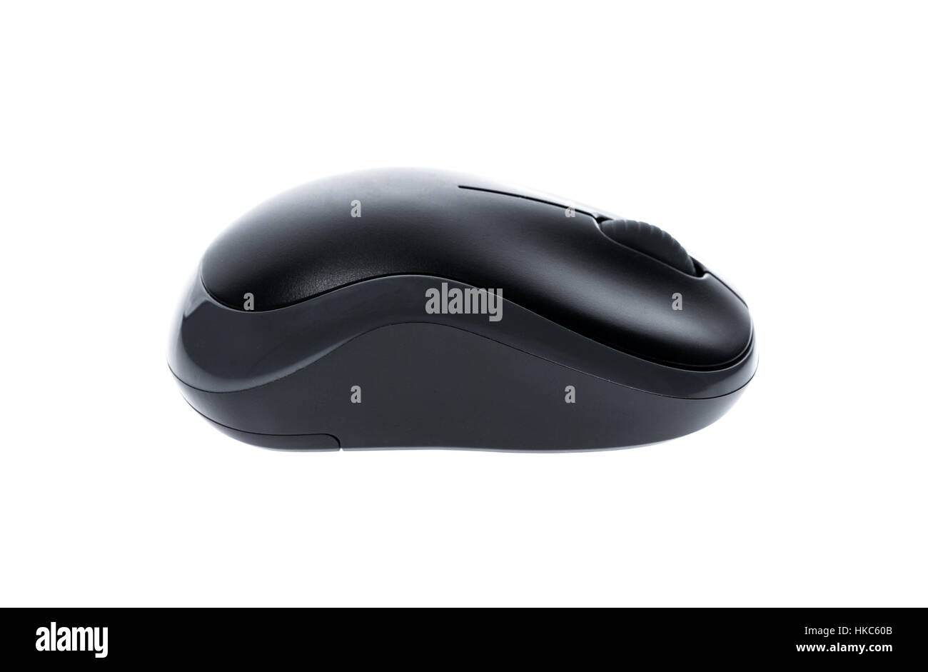 Side view od black wireless computer mouse isolated on white background ...