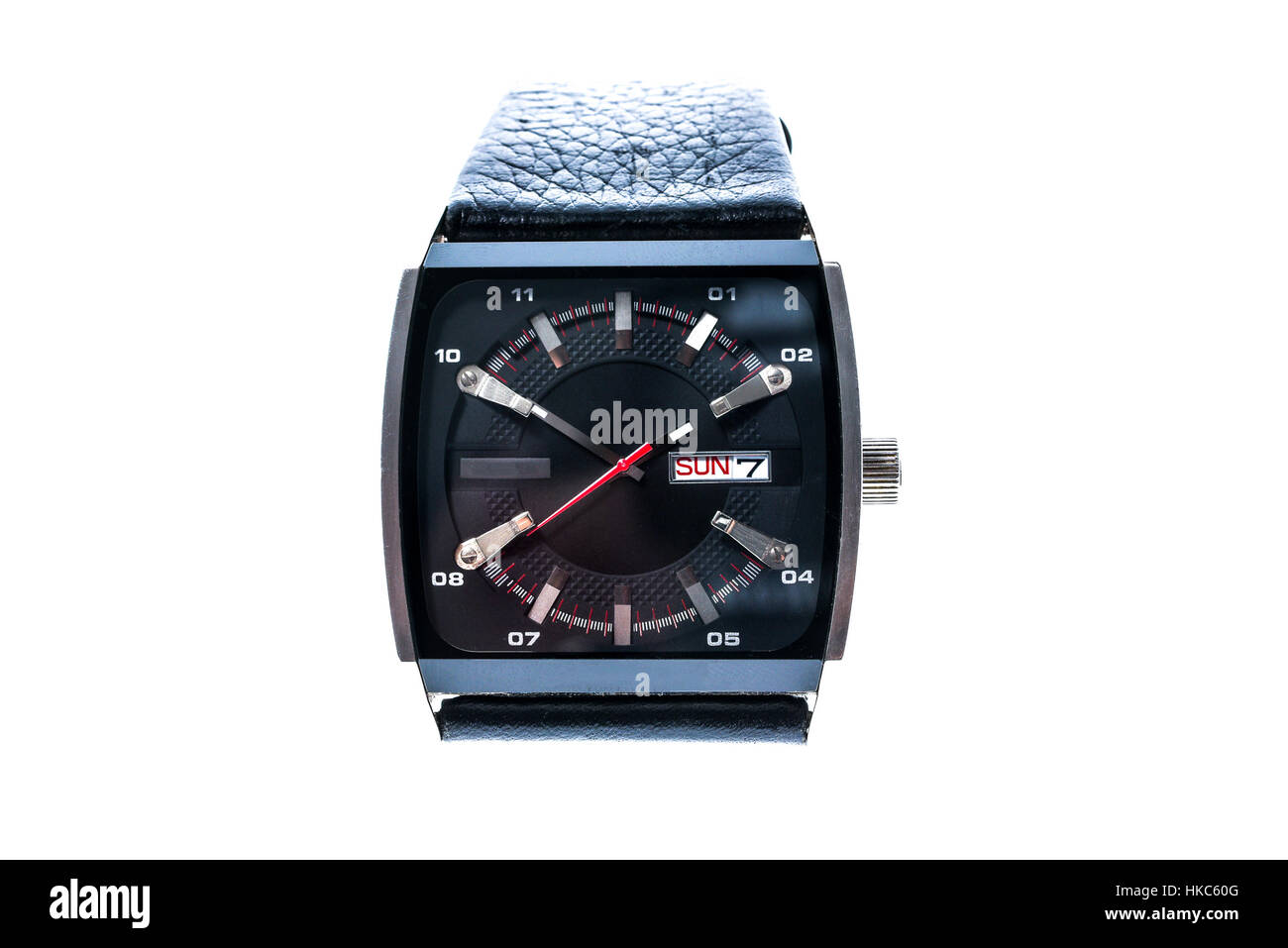 Mens luxury square swiss mechanical wrist watch with leather wristband ...