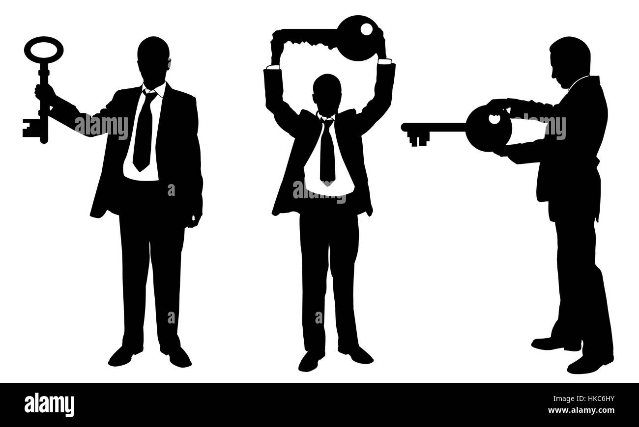 Illustration of different people with keys isolated Stock Photo - Alamy