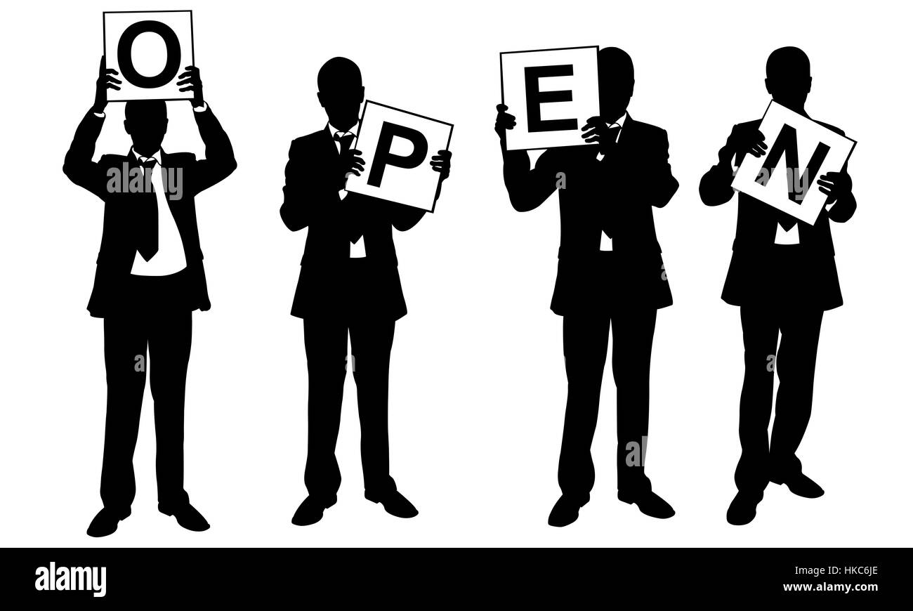 Businessmen holding signs isolated Stock Photo - Alamy