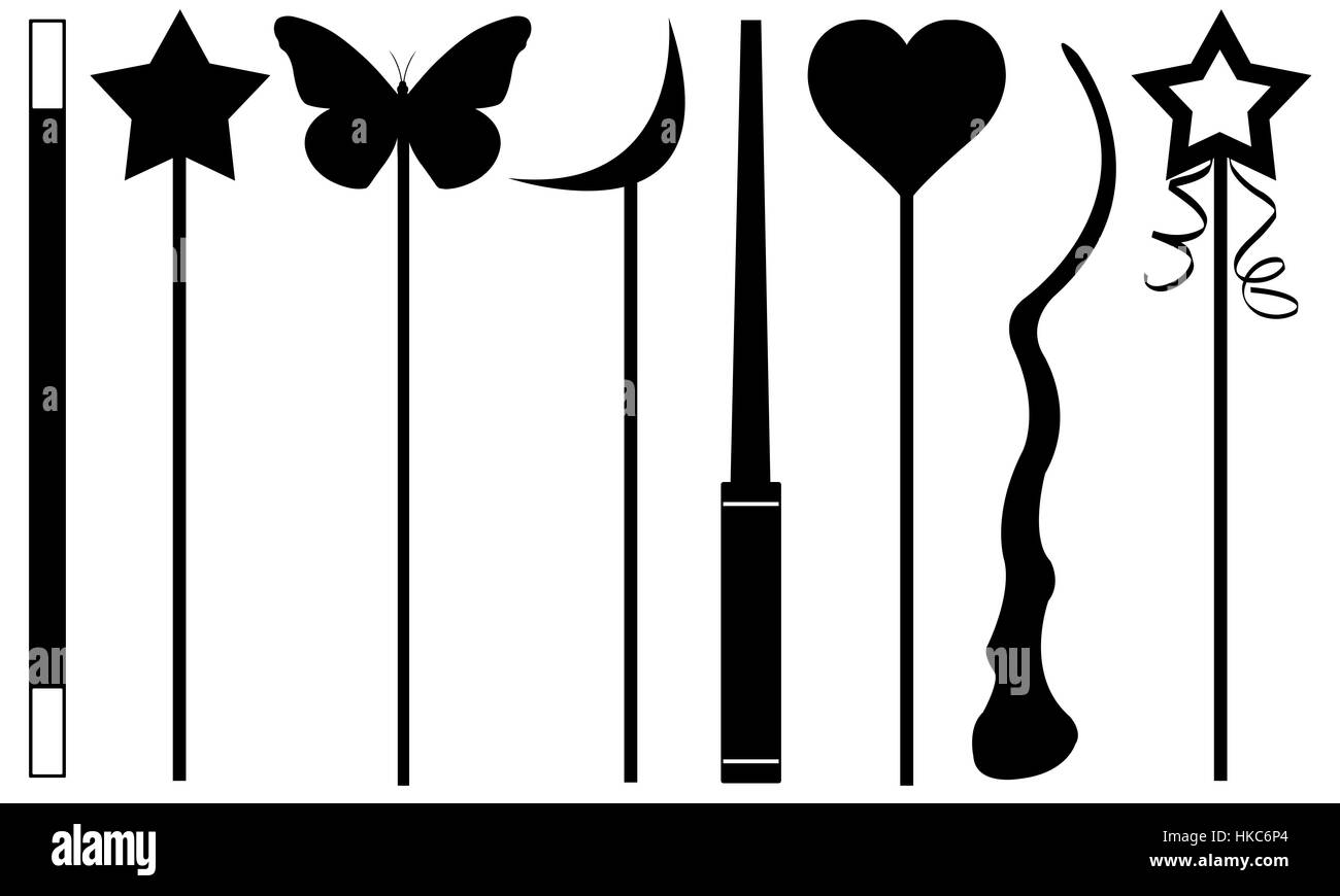 Set of different magic wands isolated Stock Photo - Alamy