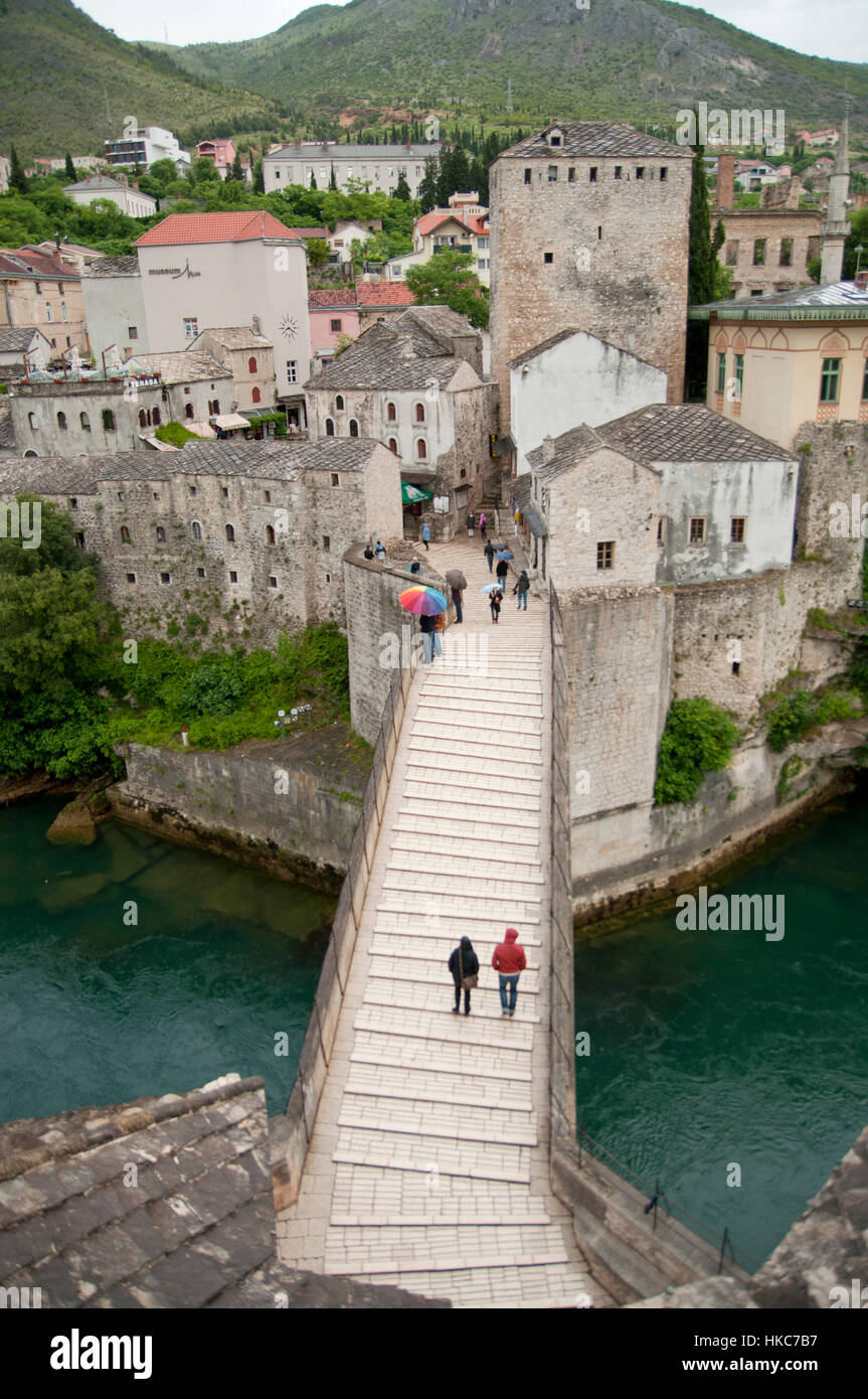 People on the old Bridge of Mostar, Bosnia and Herzegovina Stock Photo ...
