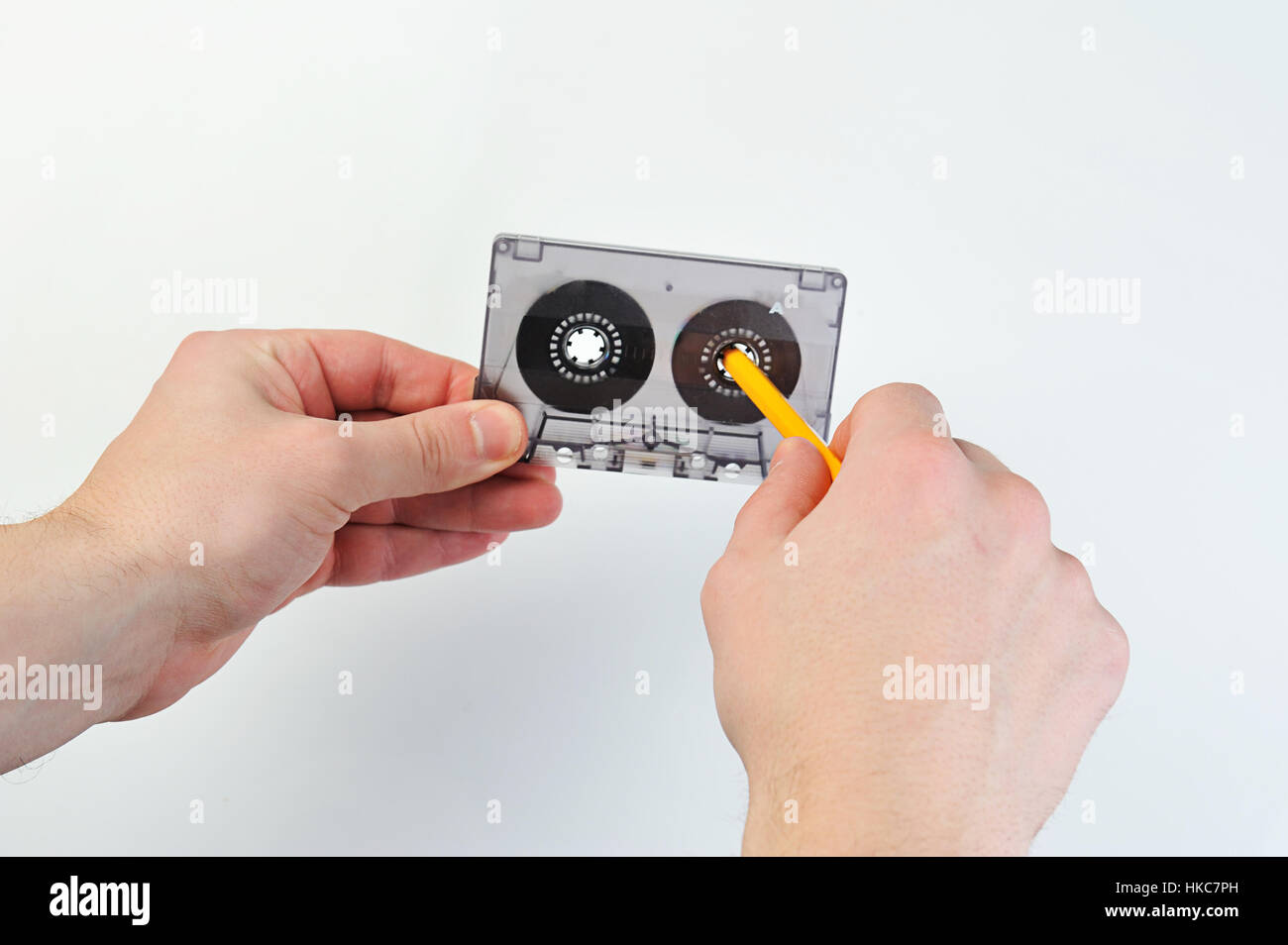 rewind audio casette with tape on a white background Stock Photo - Alamy