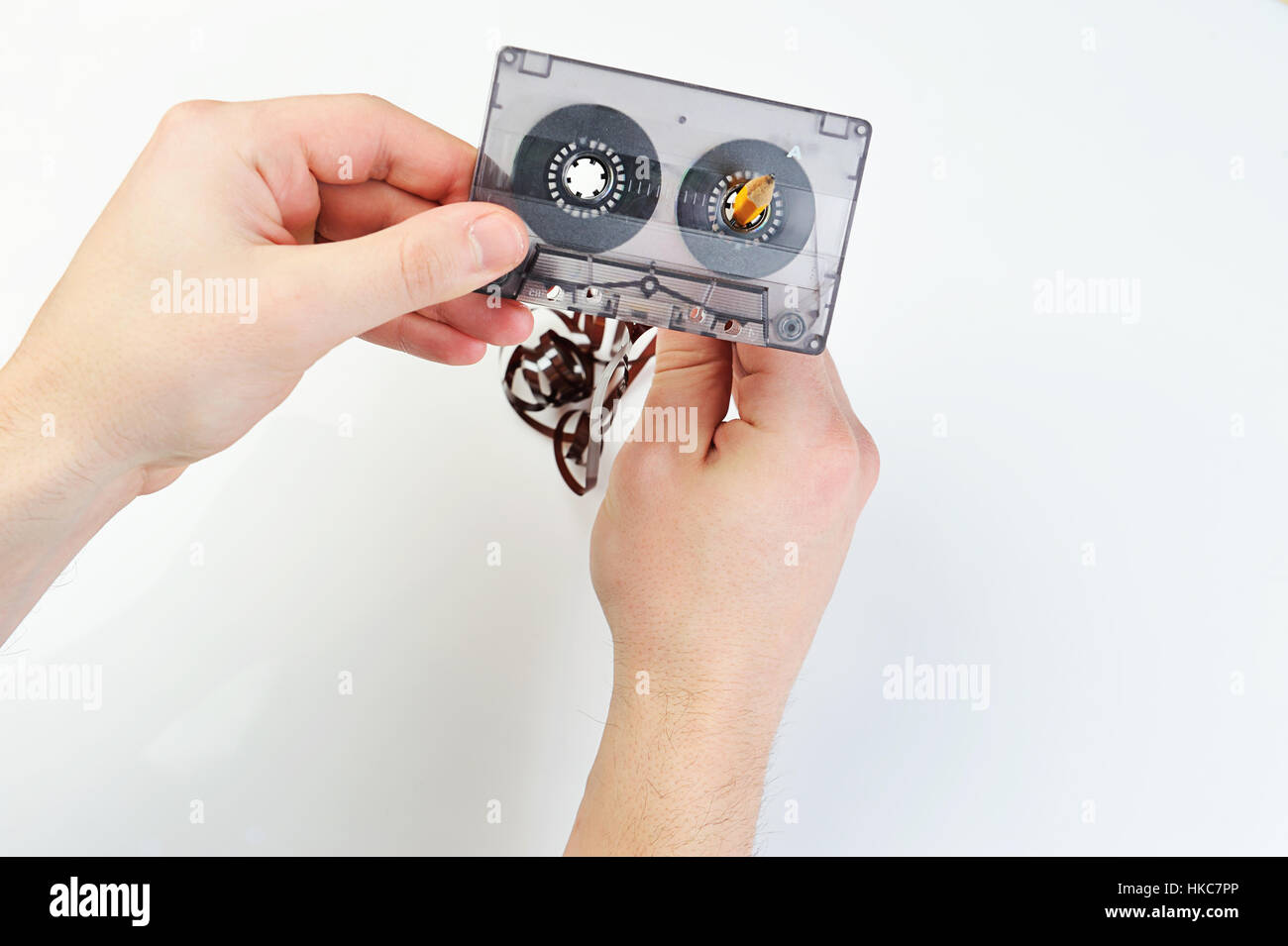 rewind Audio casette with tape on a white background Stock Photo - Alamy