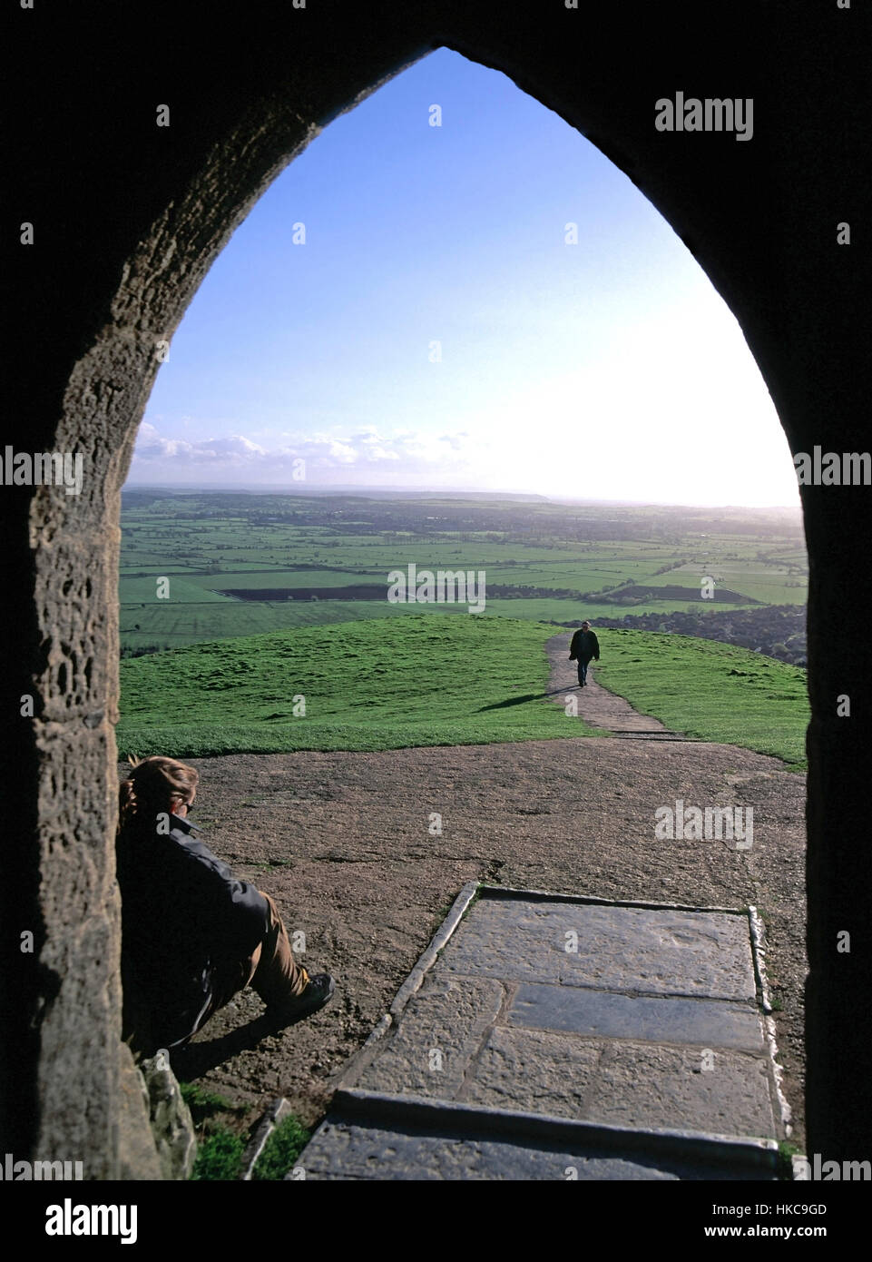 Historic heritage landmark Glastonbury Tor & arch of St Michaels Church ...