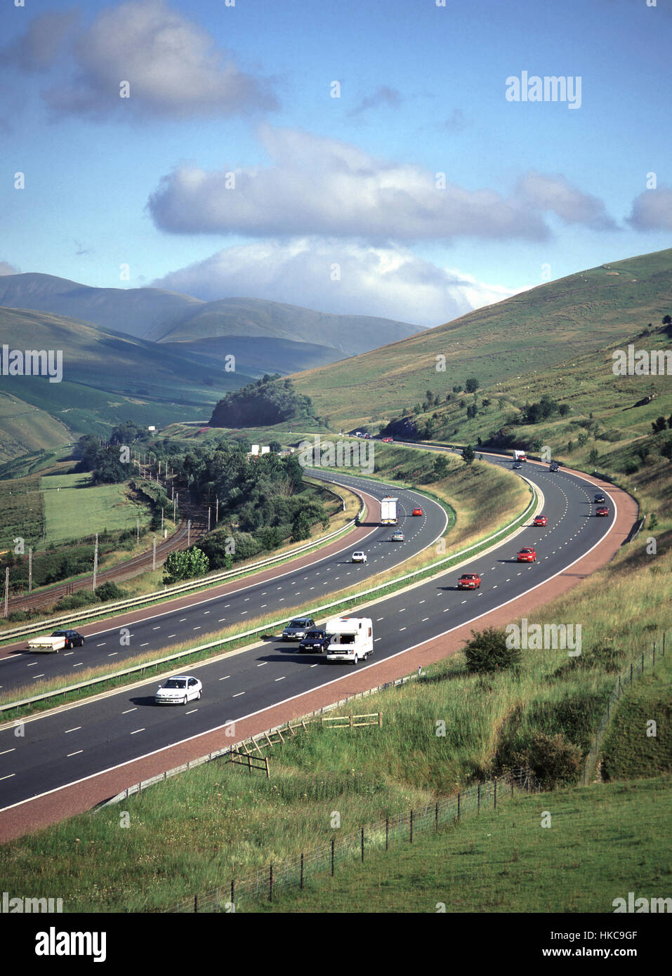 M6 uk motorway traffic & railway track scenic countryside landscape ...