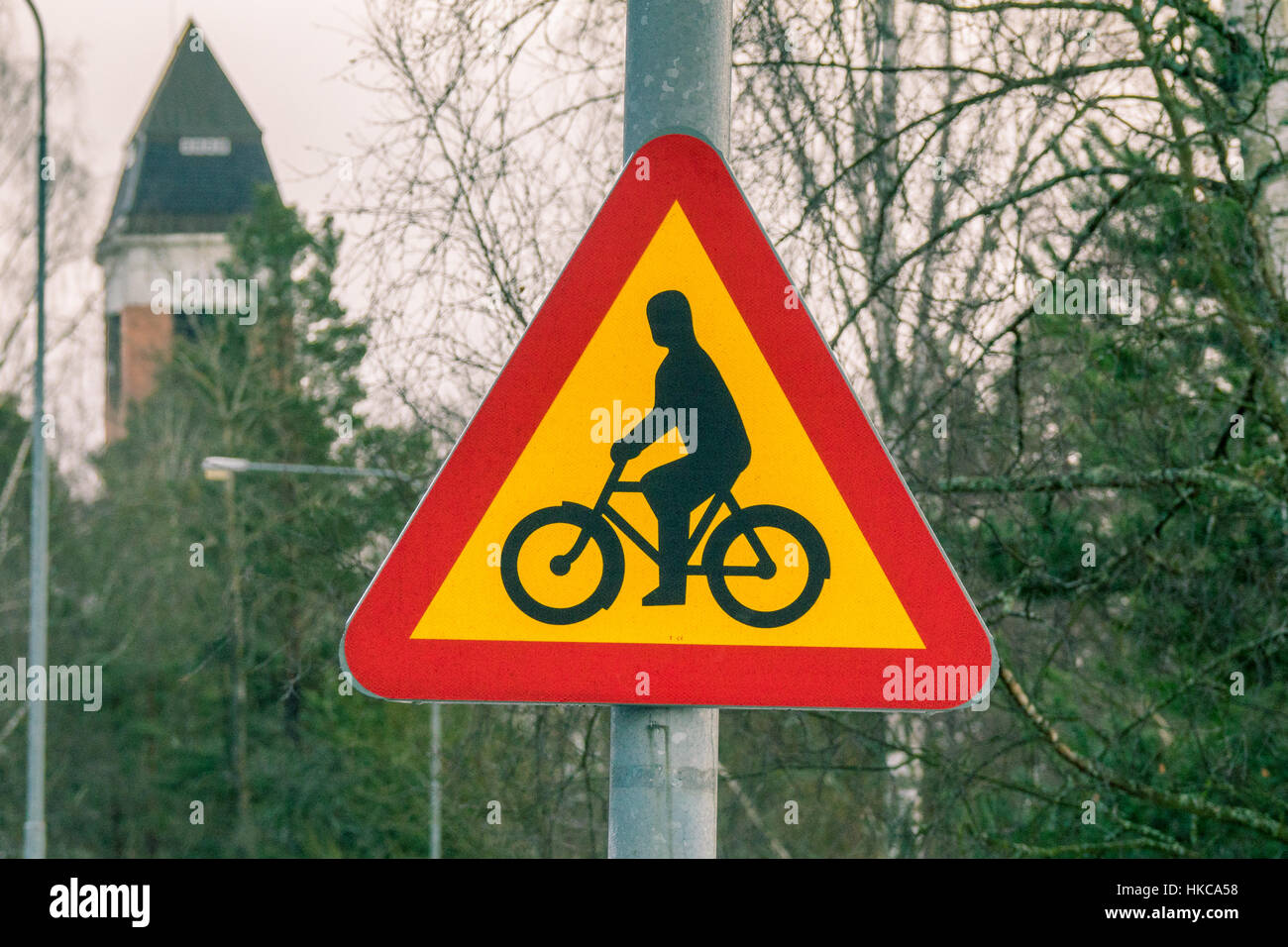 Warning sign, warning for bikes Stock Photo - Alamy