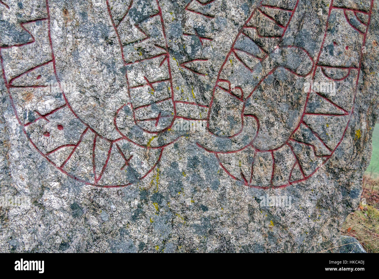 Runestone on a the field with runic inscription, runes about 1000 A.D ...