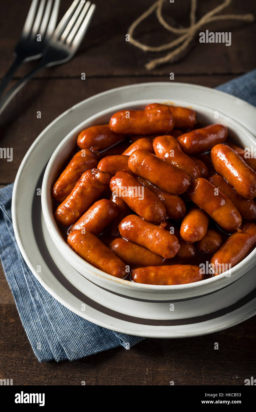 Homemade Barbecue Little Smoky Cocktail Wieners in Sauce Stock Photo ...