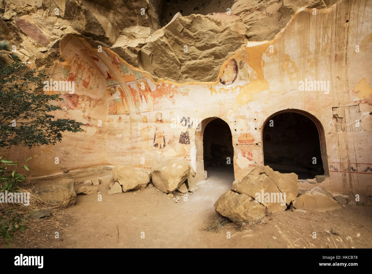Medieval frescoes in a cave of the David Gareja monastery complex ...
